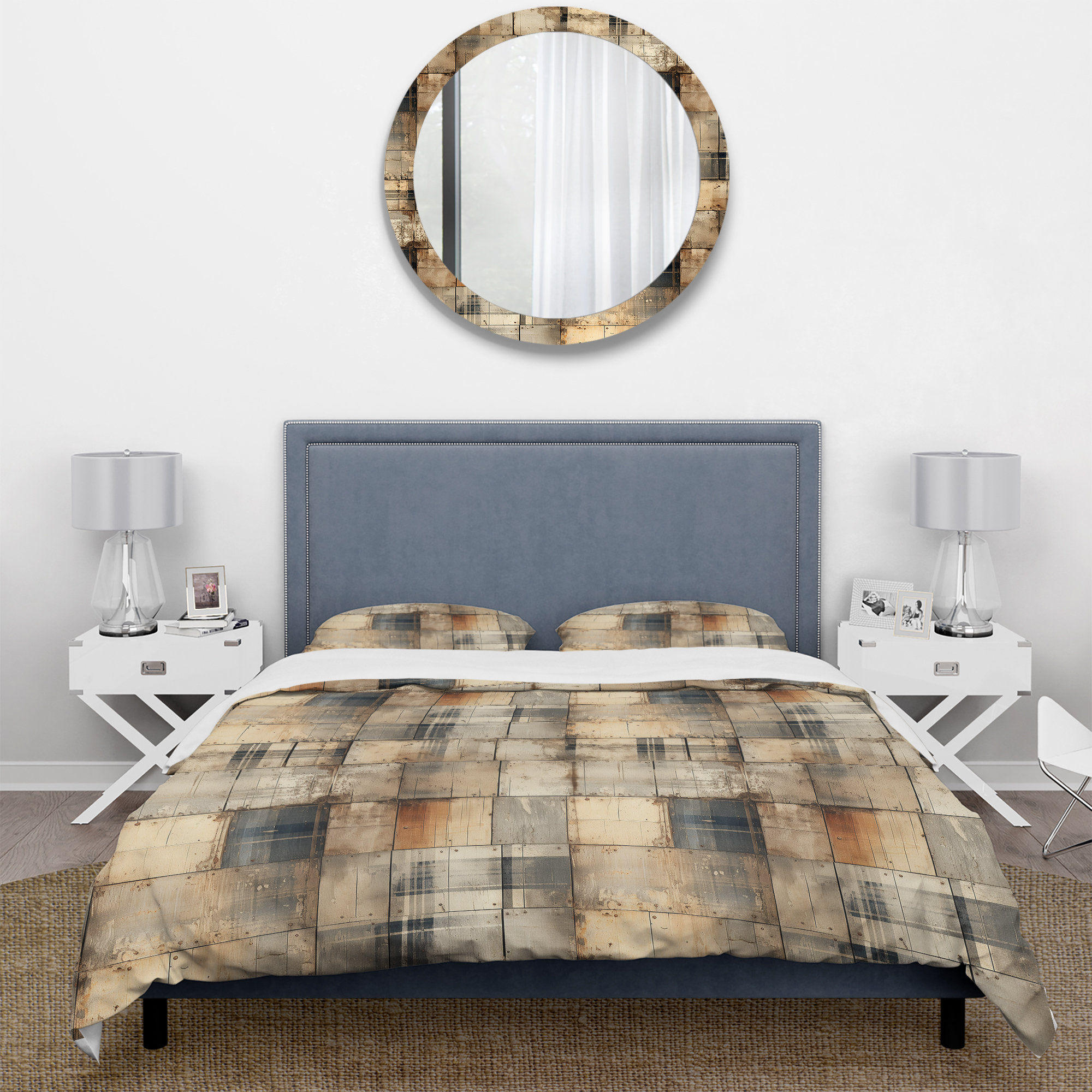 Design Art Beige Rustic Plaid Countryhouse Plank I Bedding | Wayfair