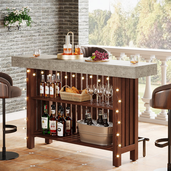 Wrought Studio™ Modern 2-Tier Bar Table Footrest Home Bar Unit Corner ...