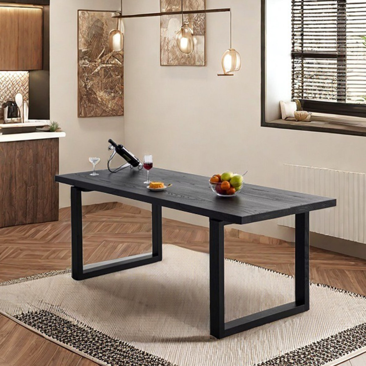 Beicang Home Black solid wood dining table rectangular home - Wayfair ...