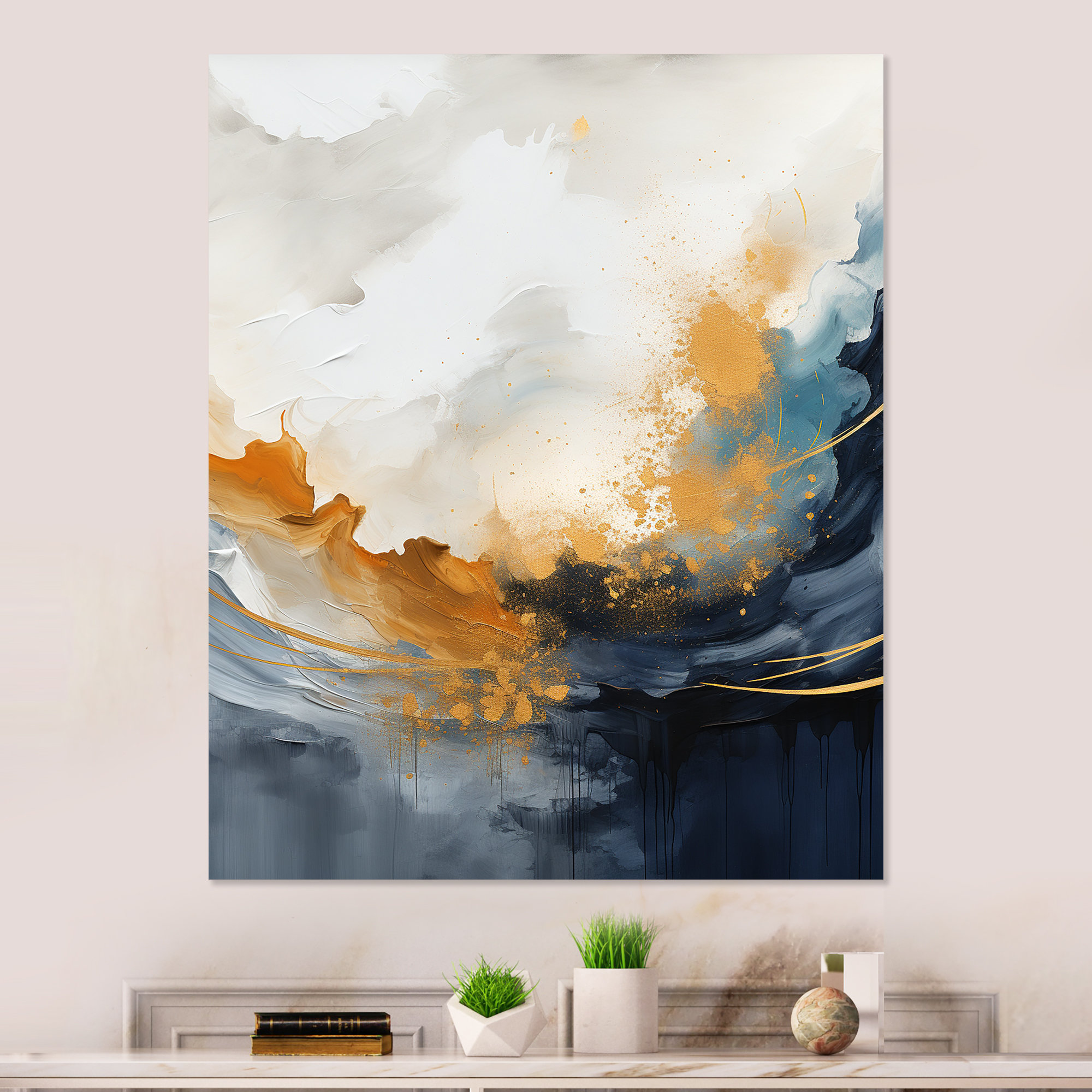 Ivy Bronx Blue And Yellow Fluid Harmony Painting II - Abstract Metal ...