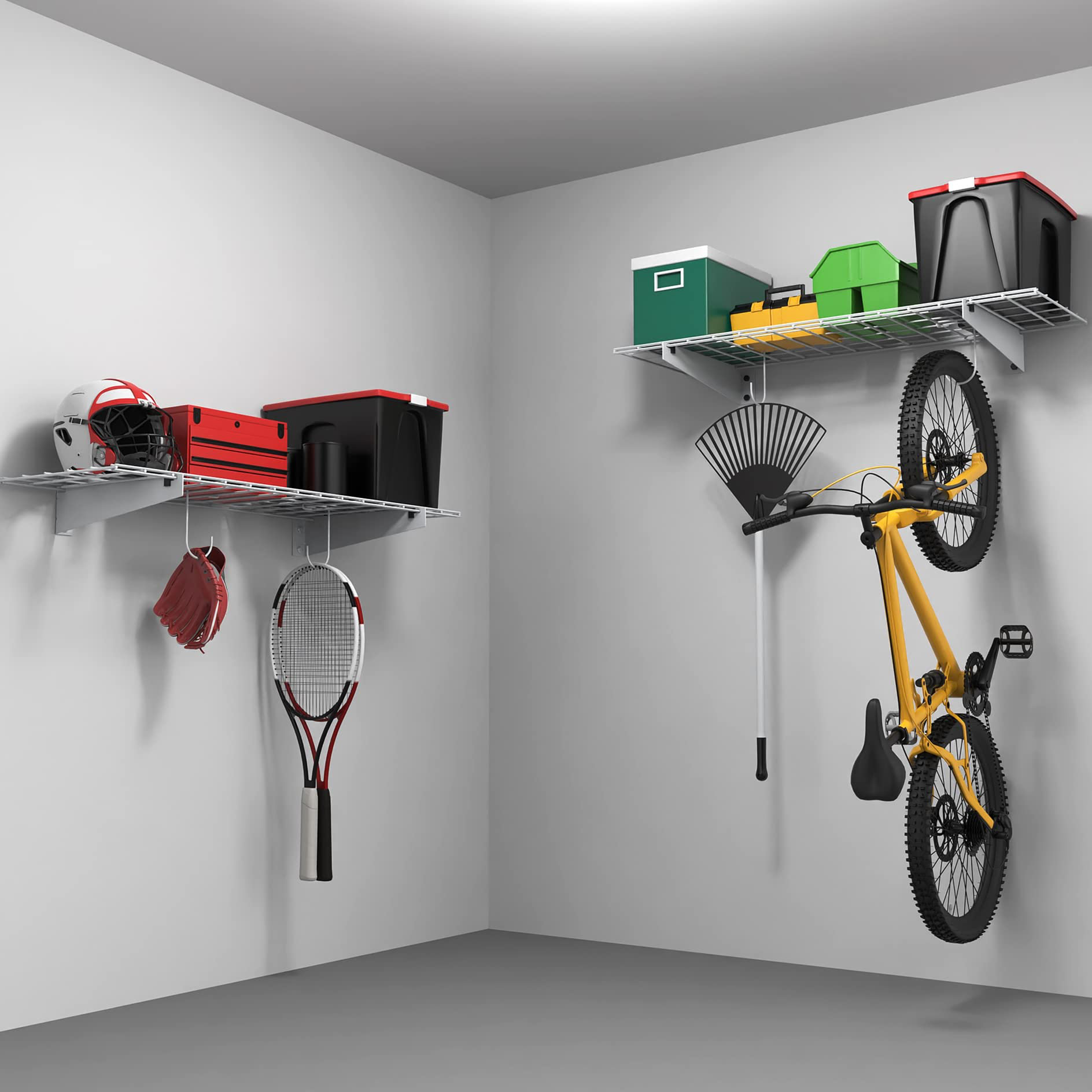 WFX Utility™ Floating Garage Shelf With Extra Hooks, Space-Saving Wall ...