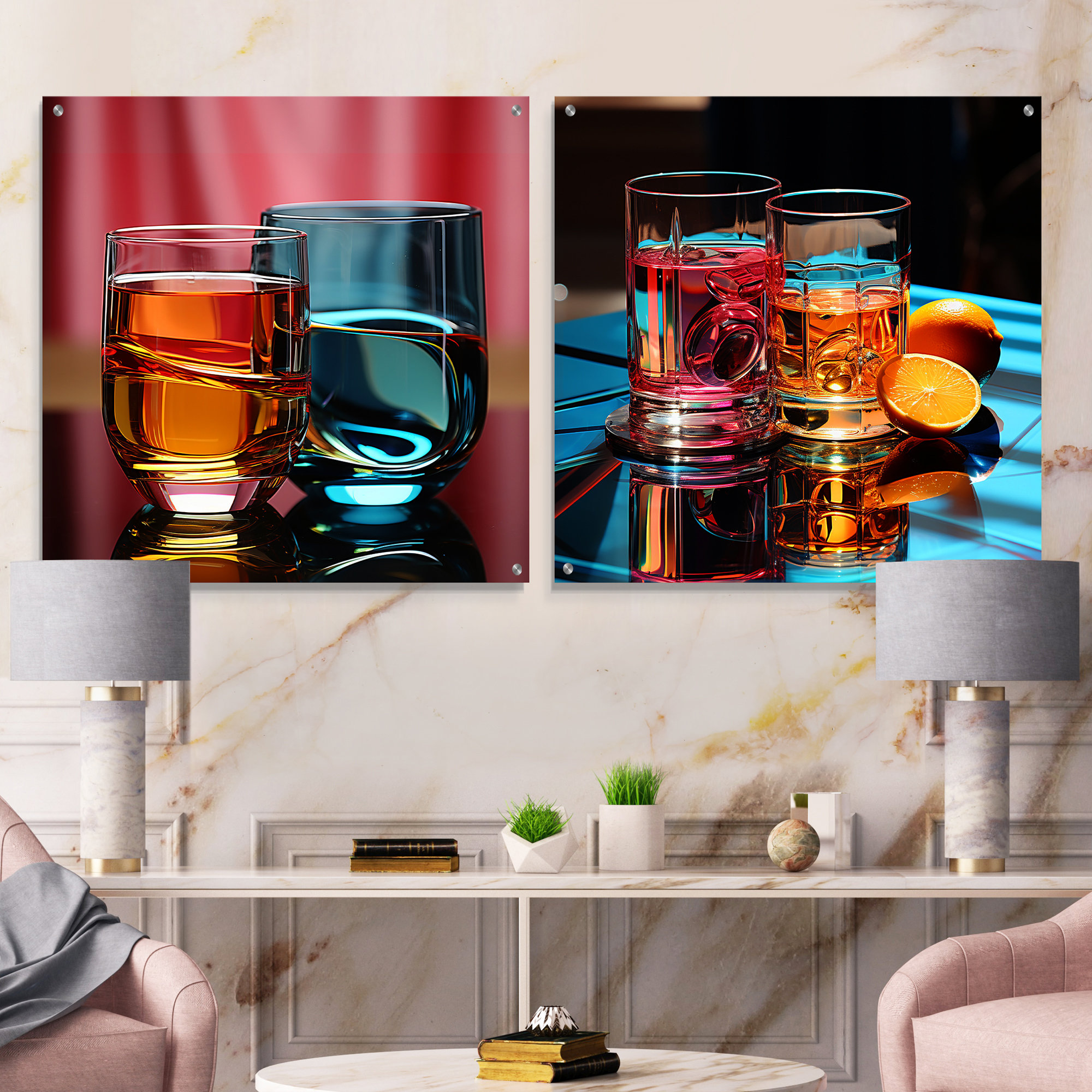 Latitude Run® Abstract Glassware - Drinkware Acrylic Wall Art Glass Set ...