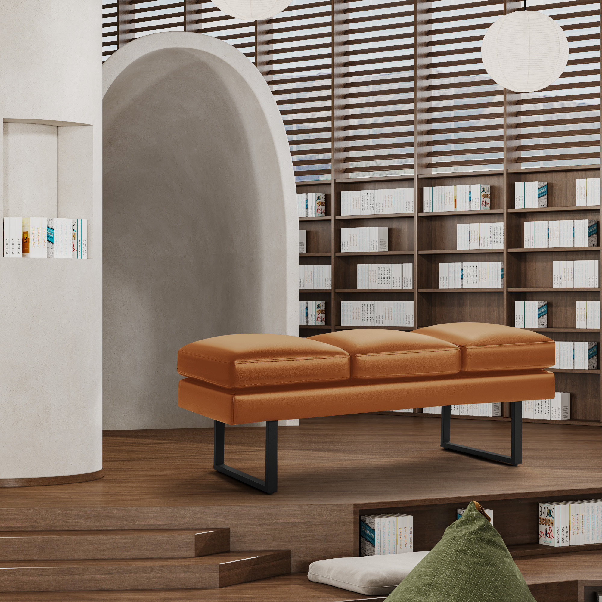 Ebern Designs 60" W Leather Seat Waiting Room Seating with Metal Frame ...