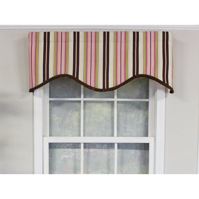 RLF Home Striped Cotton Blend Scalloped 50'' W Window Valance in Pink ...