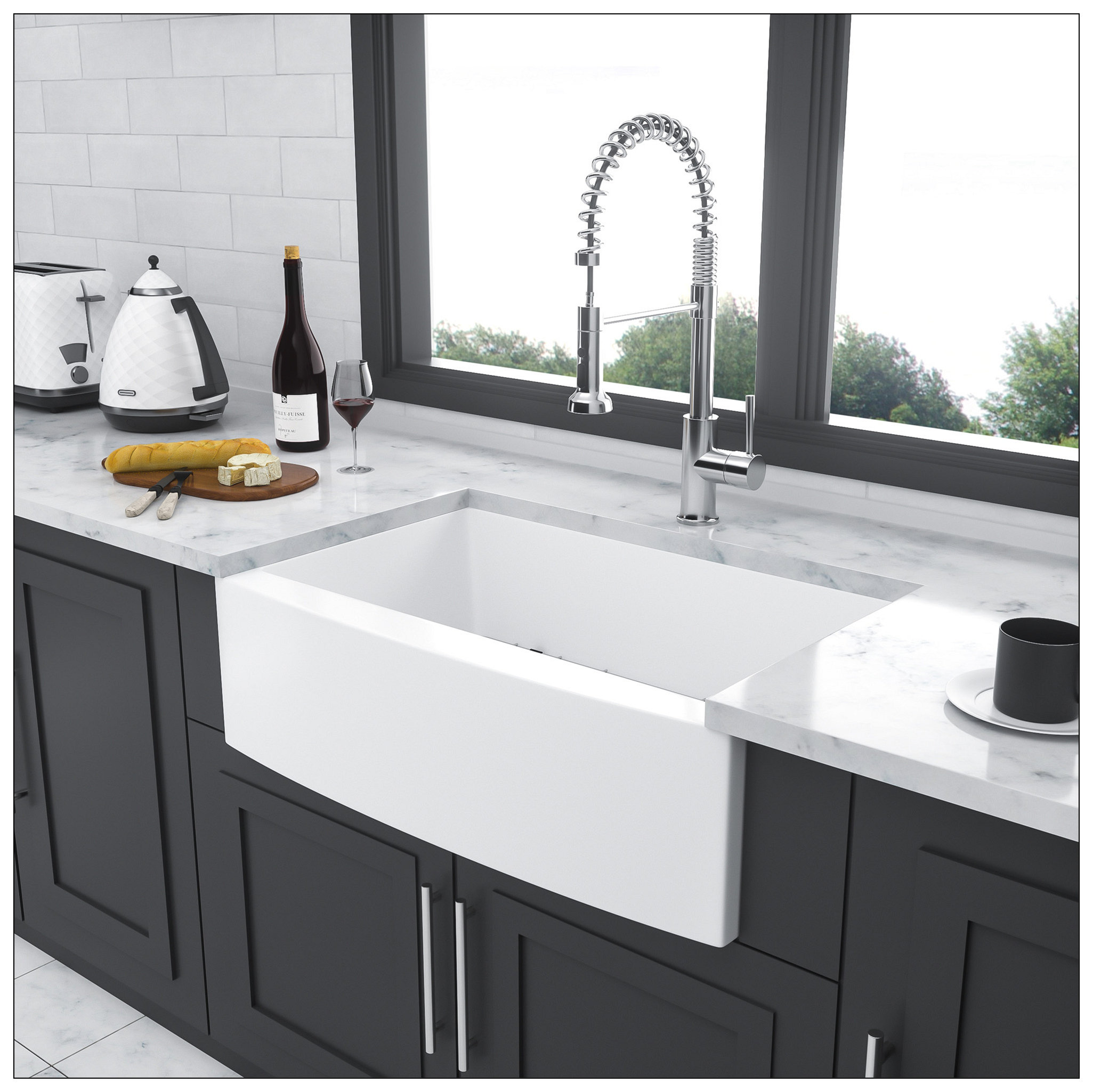 REDmintss White Farmhouse Sink - 30 Inch White Kitchen Sink Ceramic ...