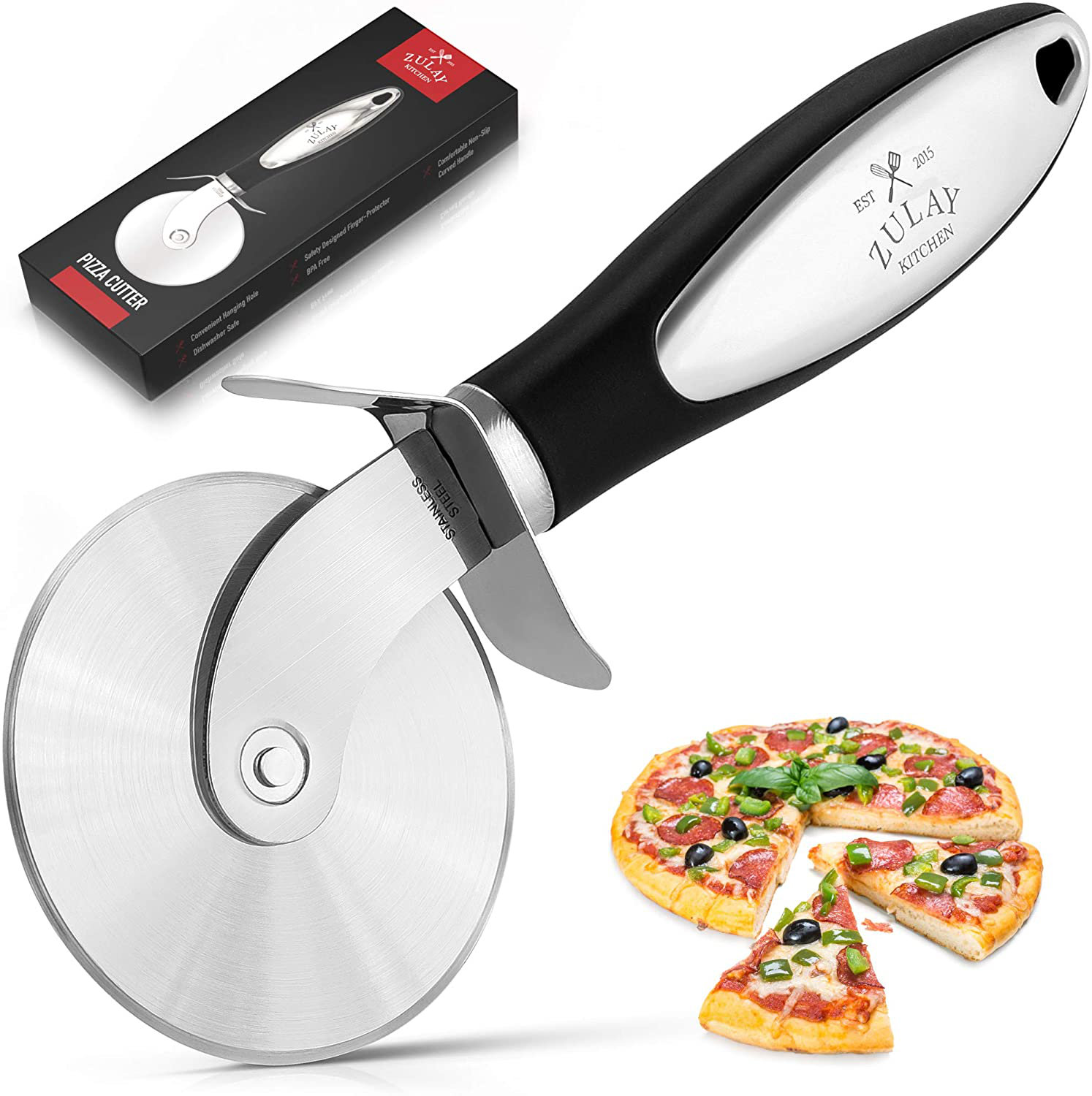 Zulay Kitchen Large Pizza Cutter Wheel Stainless Steel Pizza Slicer Non ...