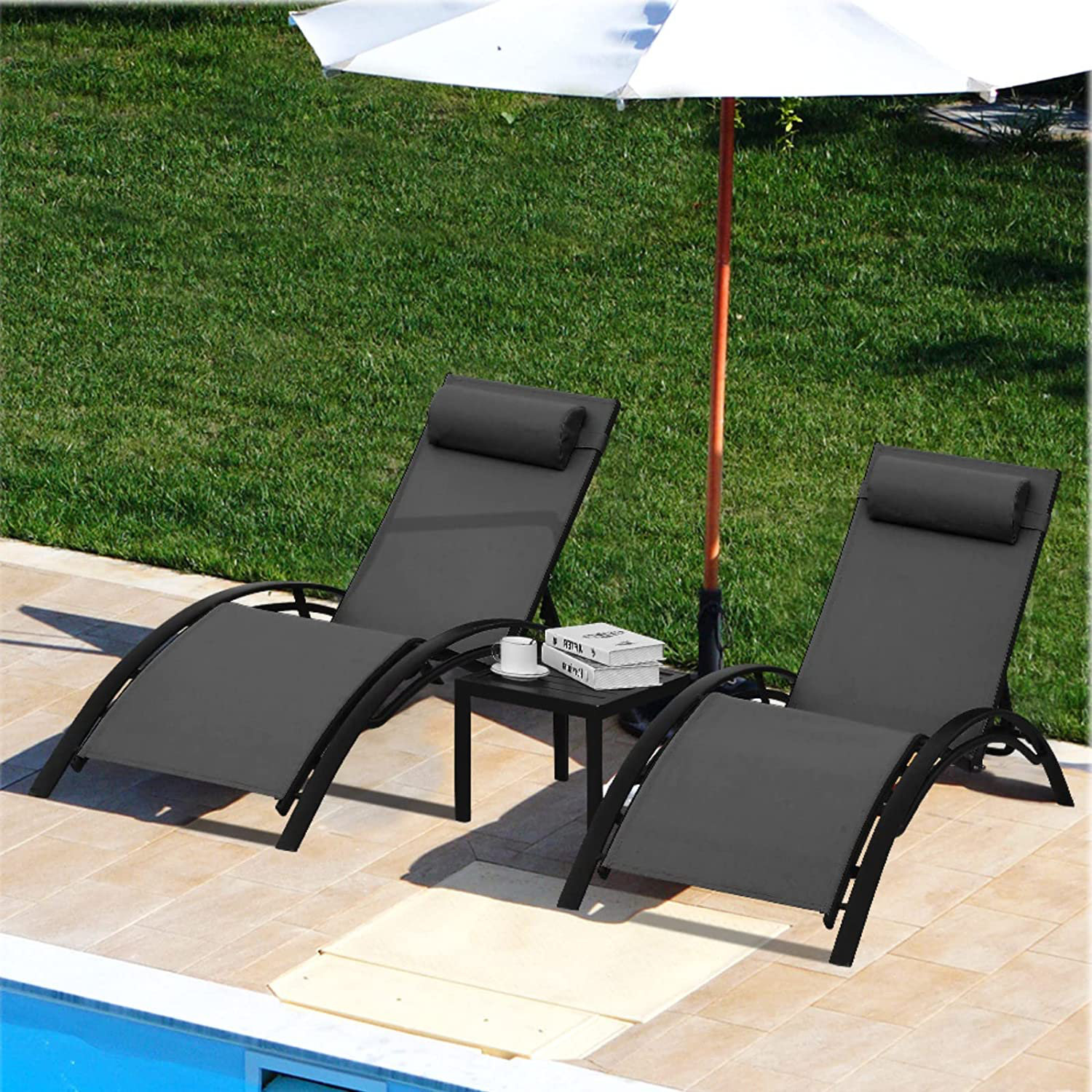 Latitude Run® Outdoor Patio Chaise Lounge Chair Set Of 3, Poolside PVC ...