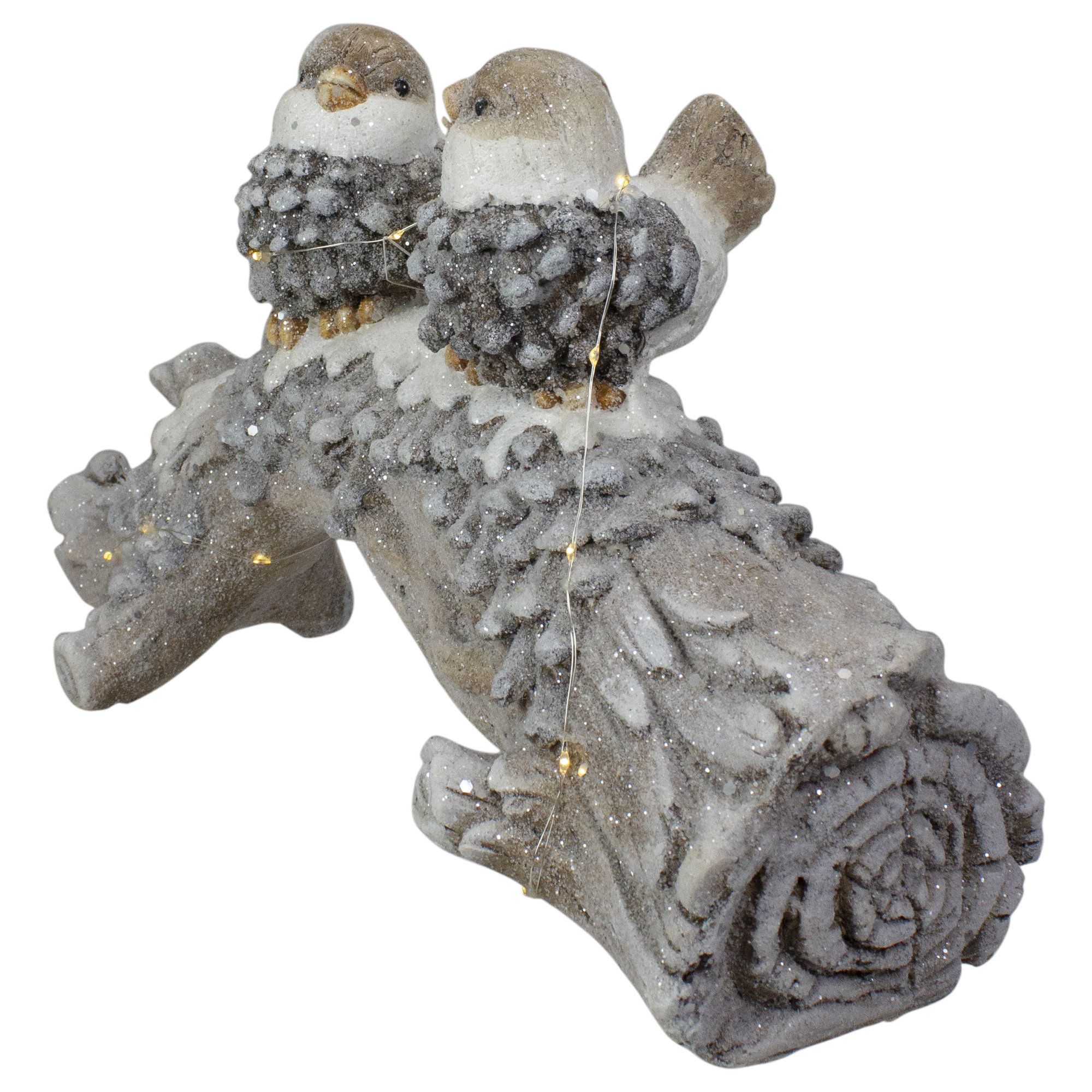 Northlight Seasonal 18" LED Lighted Rustic Glittered Birds on a Snowy ...