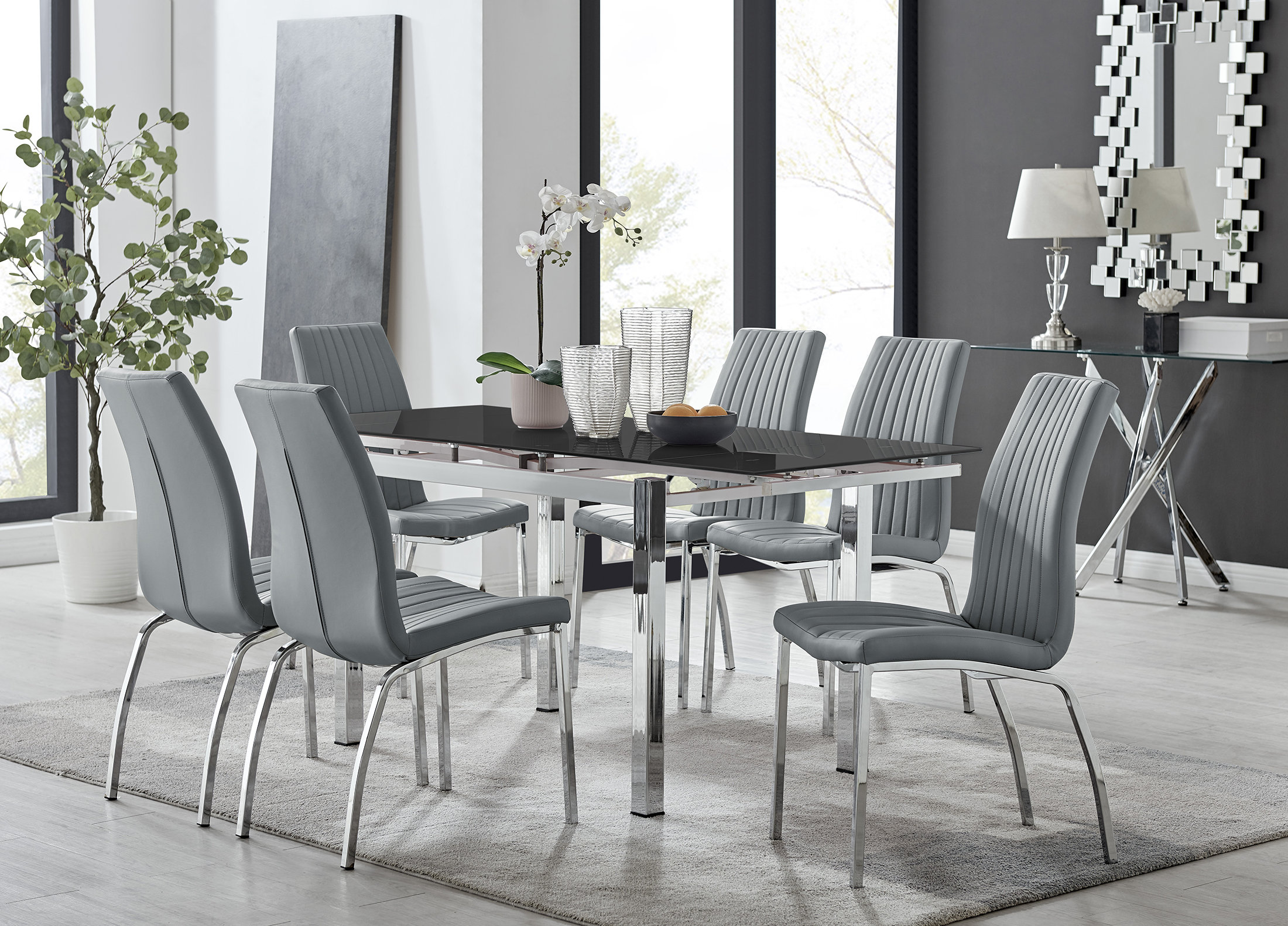 East Urban Home Tierra Modern Glass & Metal Extendable Dining Table Set ...