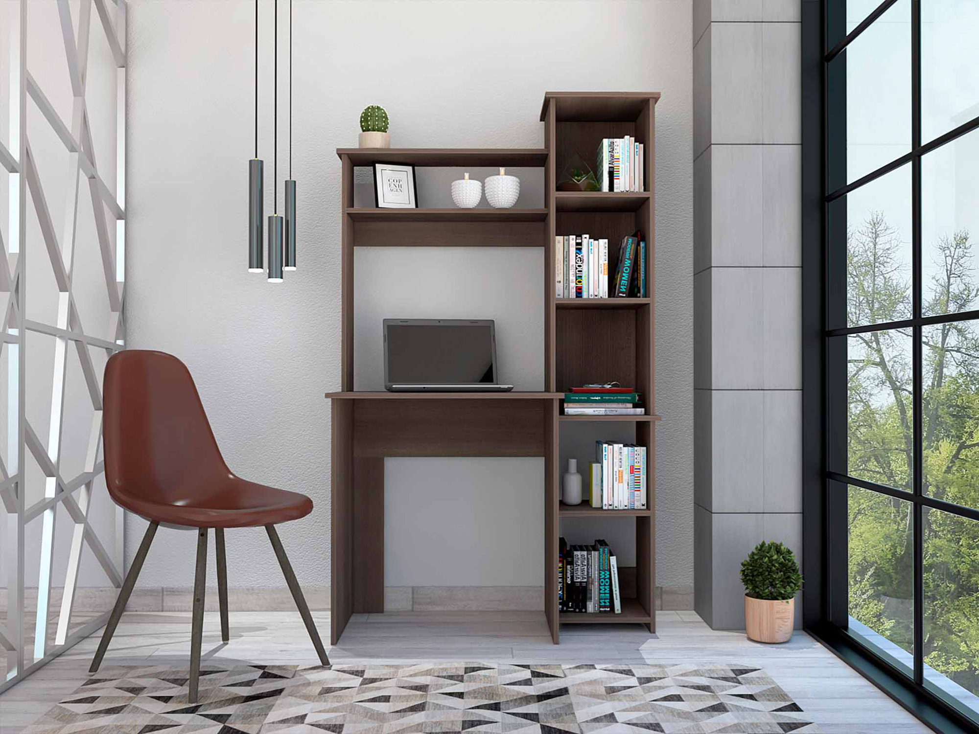 Latitude Run® 6-Shelf Writing Desk with Built-in Bookcase | Wayfair