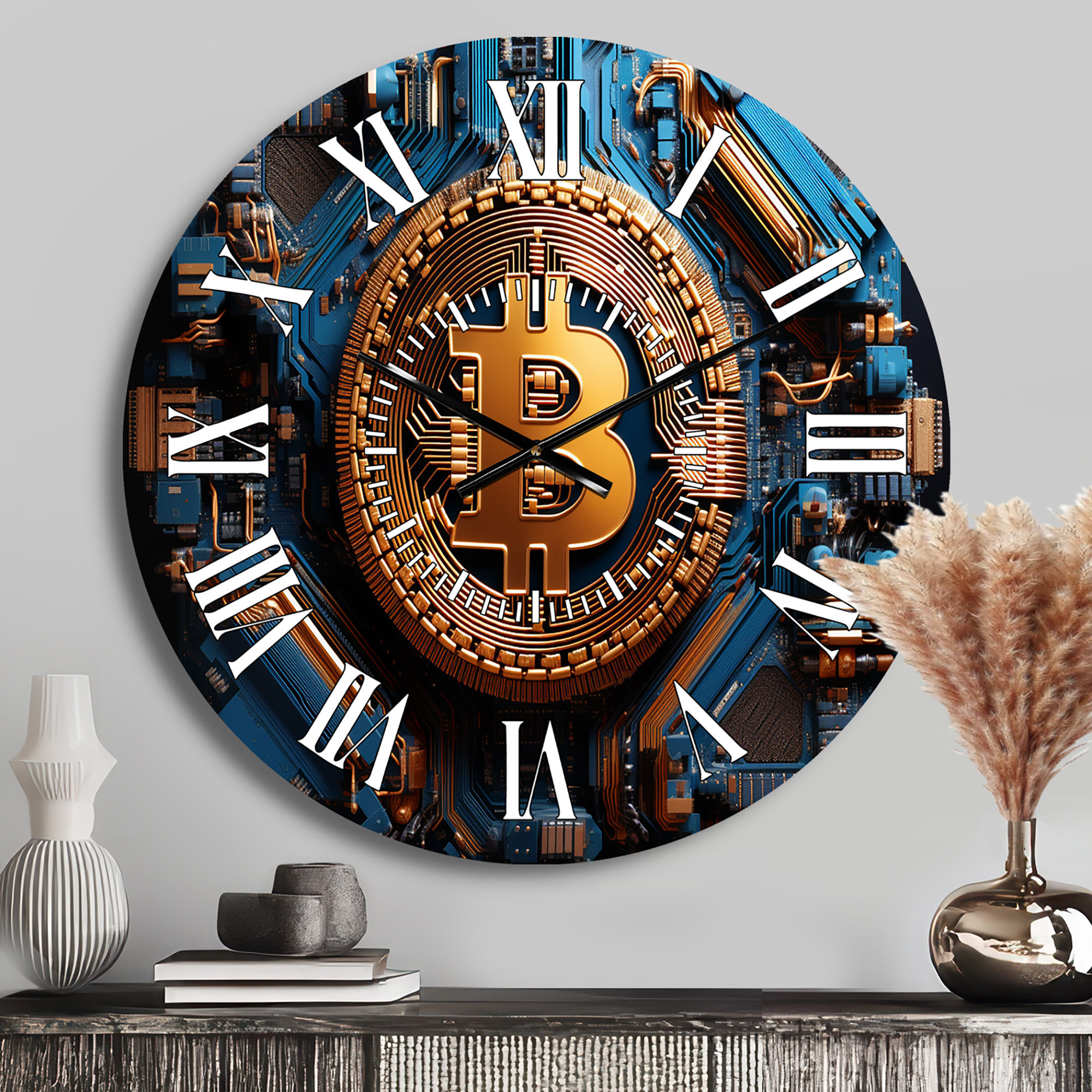 Latitude Run® Azure Fashion Bitcoin - Fashion Bitcoin Face Wall Clock ...