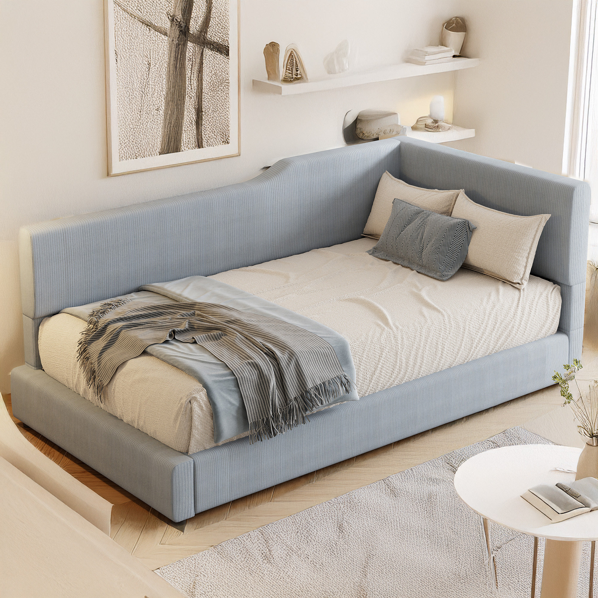 Decopom L-Shaped Corduroy Daybed Upholstered Daybed | Wayfair