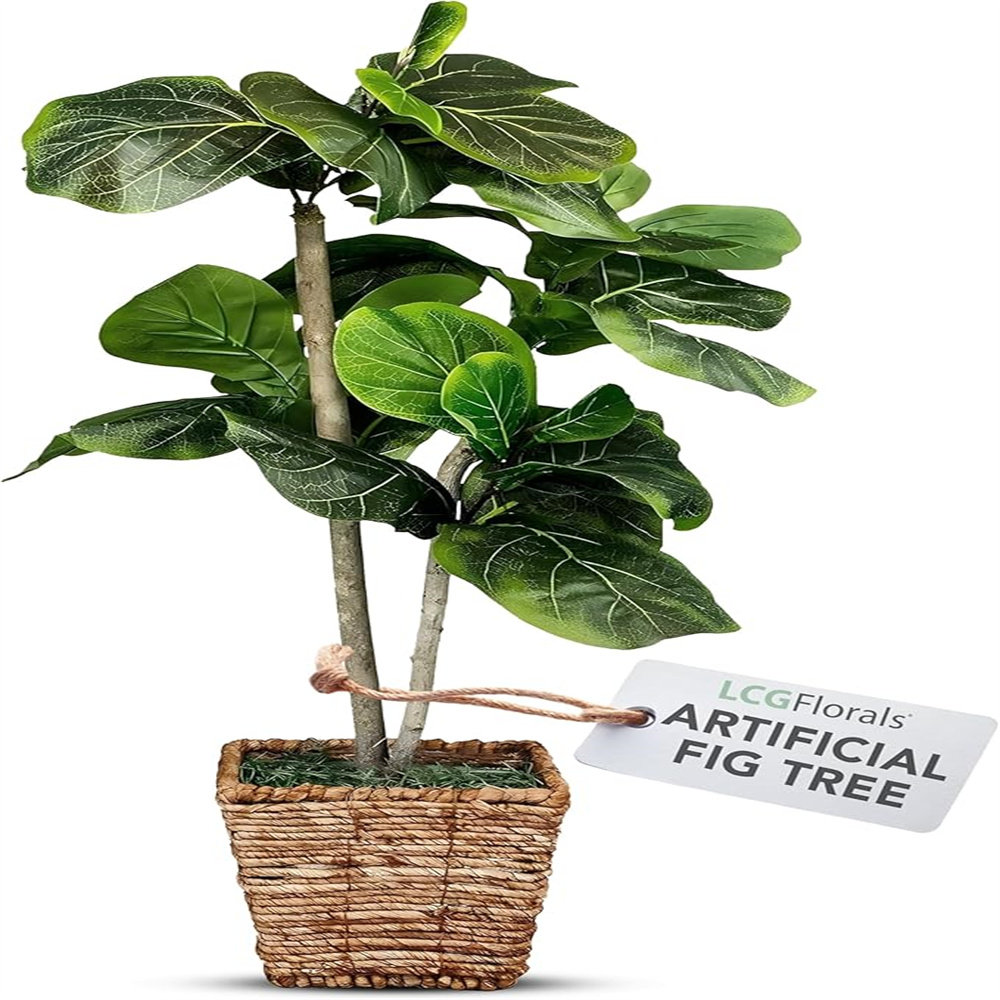 Primrue 38 Inch Artificial Fig Tree With Real-Wood Trunk & Woven Basket ...