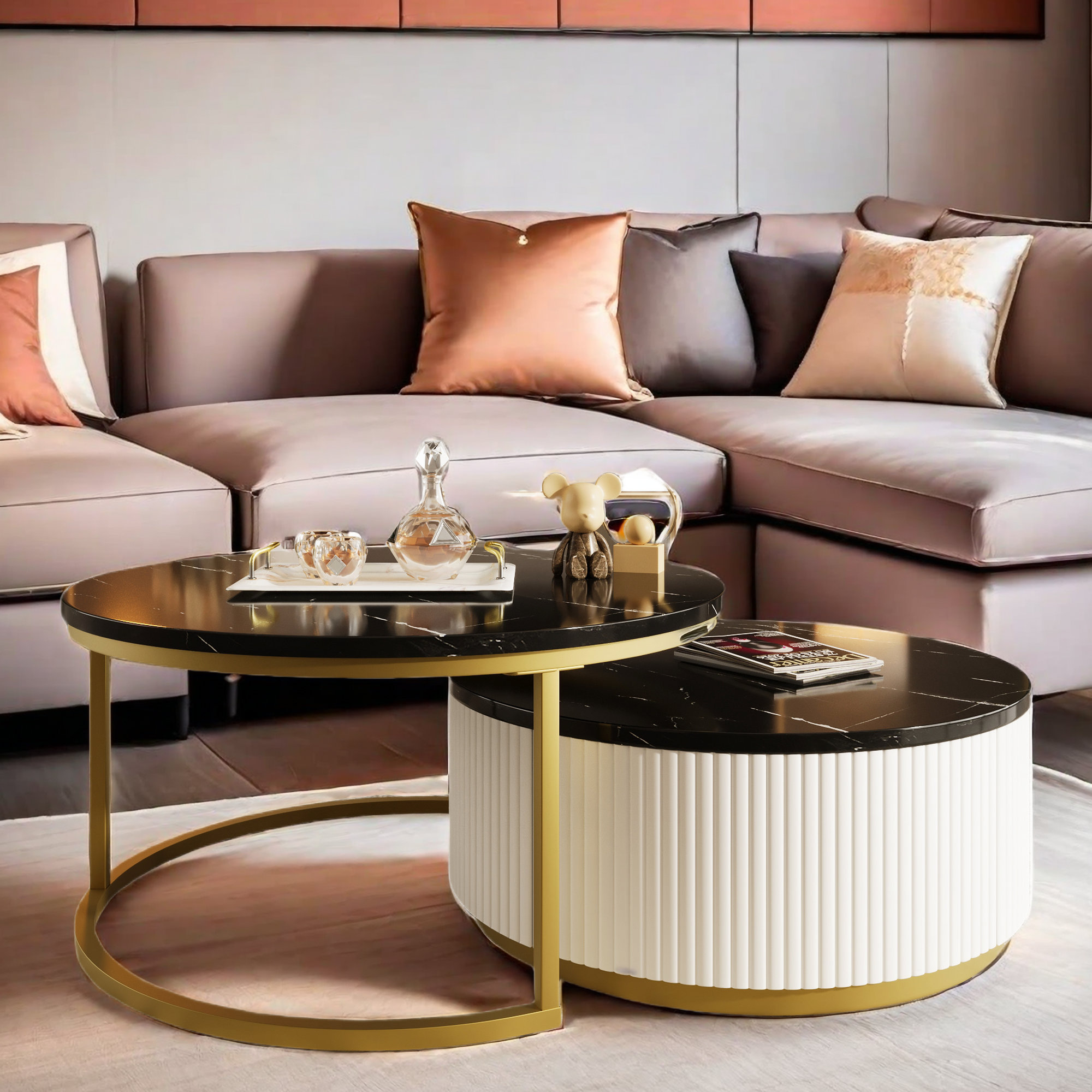 Everly Quinn Drevonn Modern Round Nesting Coffee Table Fluted with ...