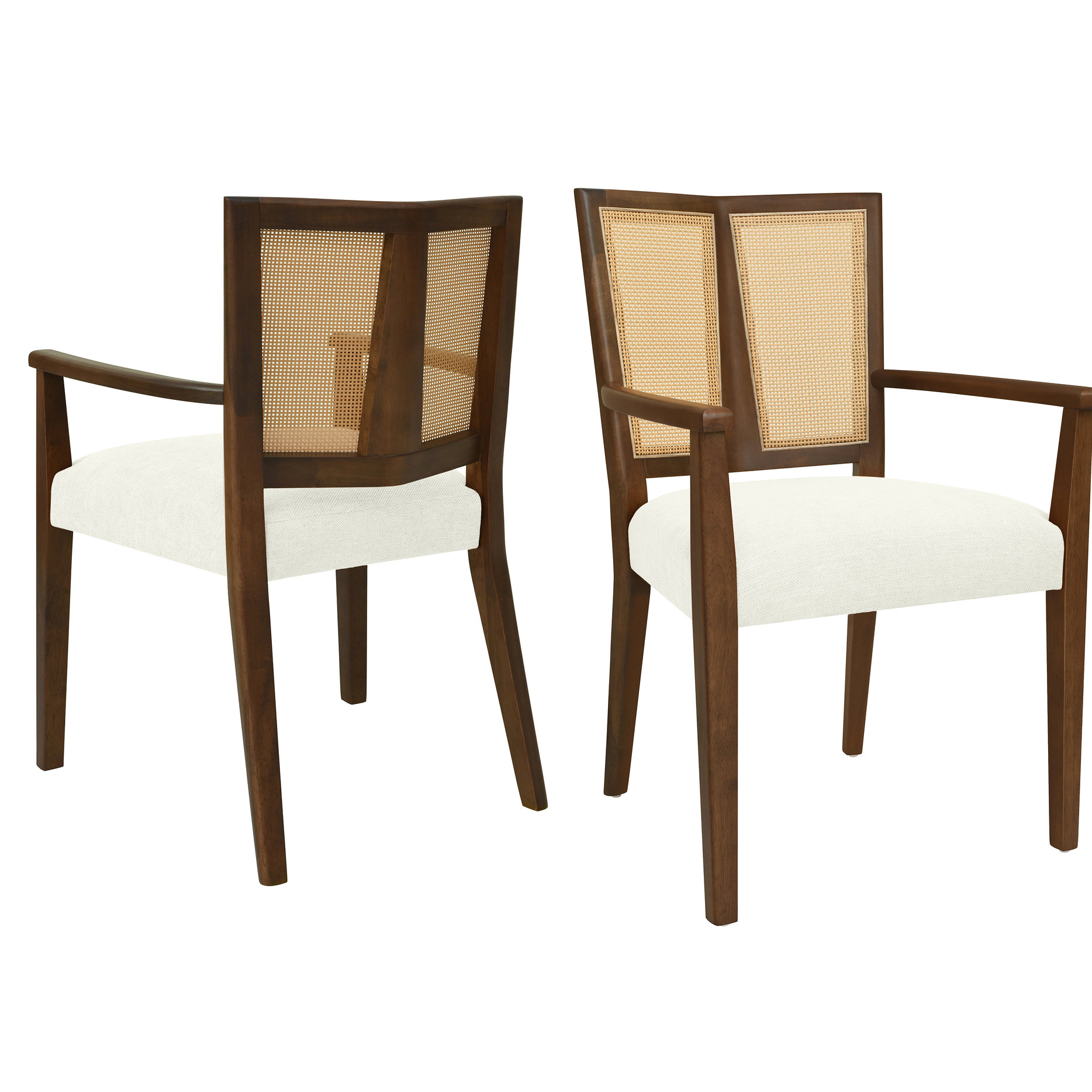 Corrigan Studio® Beige Arm Dining Chair Of 2 With Walnut Details - Mid ...