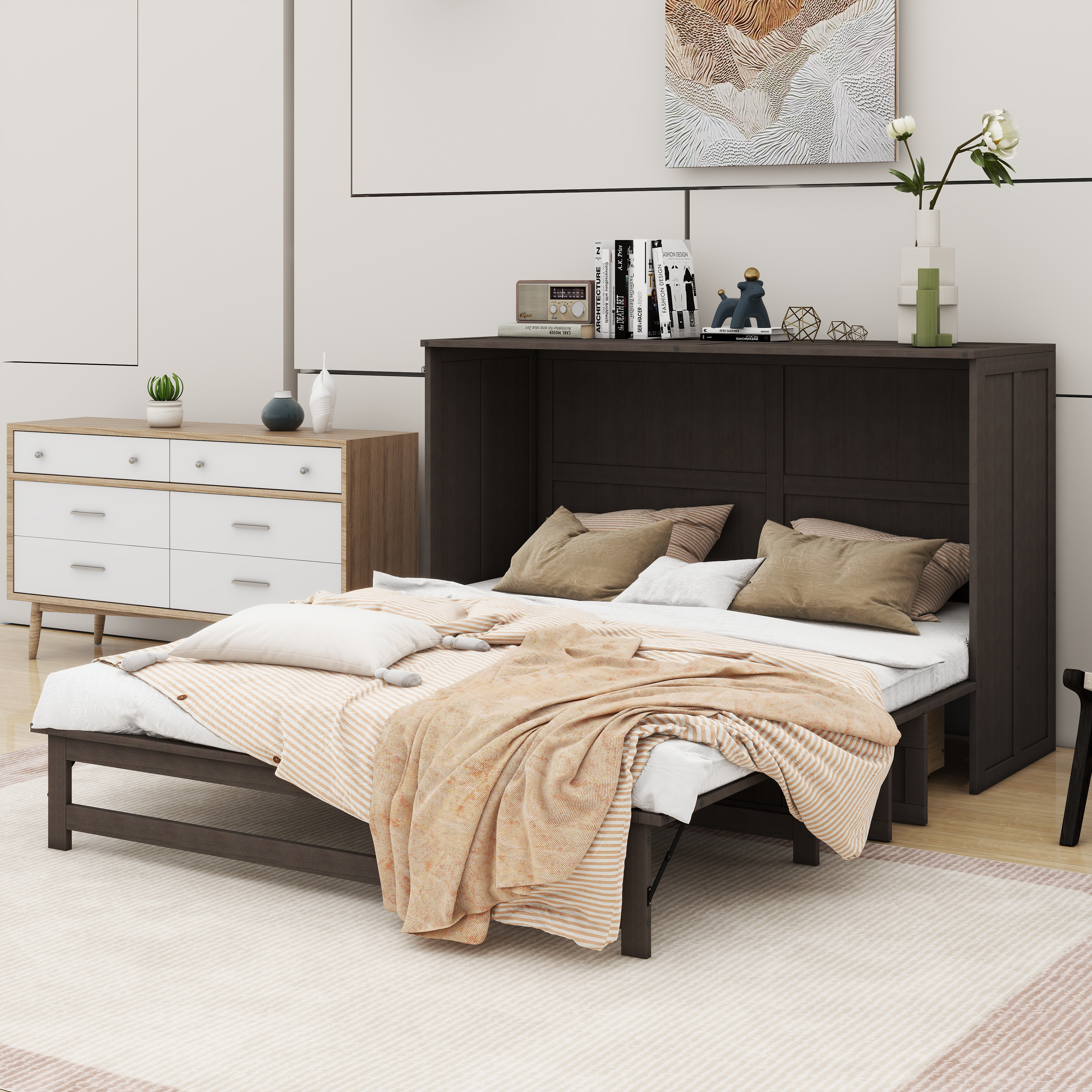 Red Barrel Studio Peshy Queen Size Murphy Bed with Built-In Charging ...