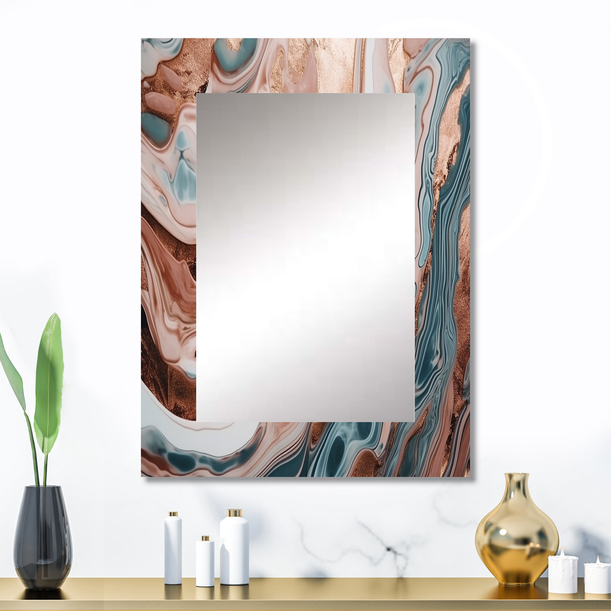 Latitude Run® Ocean Waves Fluidity In Marble II - Modern Rectangular Wall Mirror - Wayfair Canada