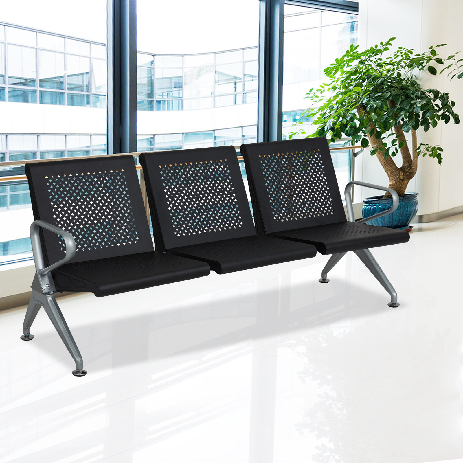 Inbox Zero Metal Seat Waiting Room Chair with Metal Frame | Wayfair