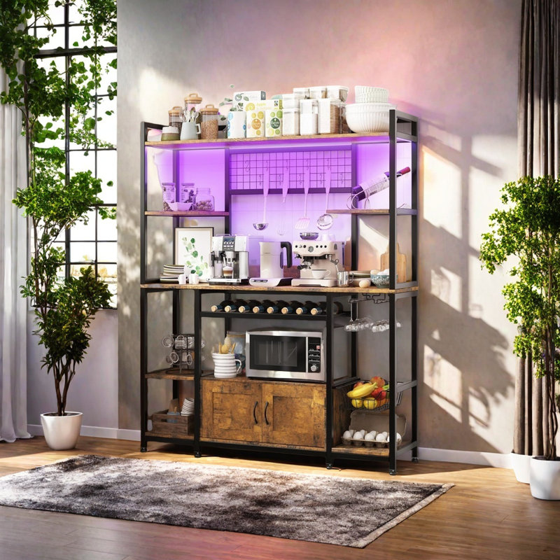 Ivy Bronx Bakers Rack With Power Outlet And Led Light, Farmhouse Coffee ...