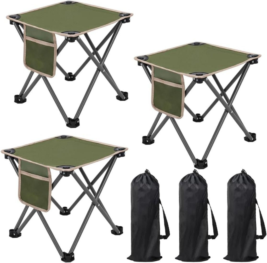 Arlmont & Co. 3 Pack Camping Stool, 13.3 Inch Portable Folding Stools ...