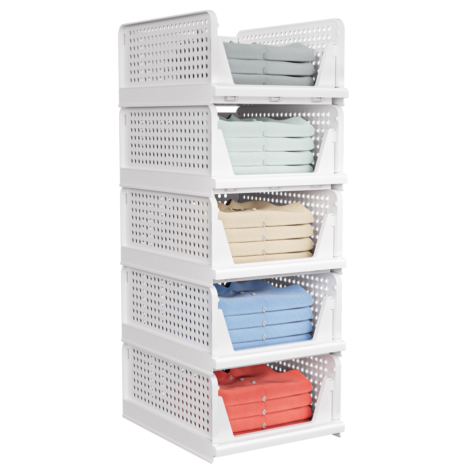 ColorLife 5 Pack Folding Closet Organizers Storage Box, Stackable ...