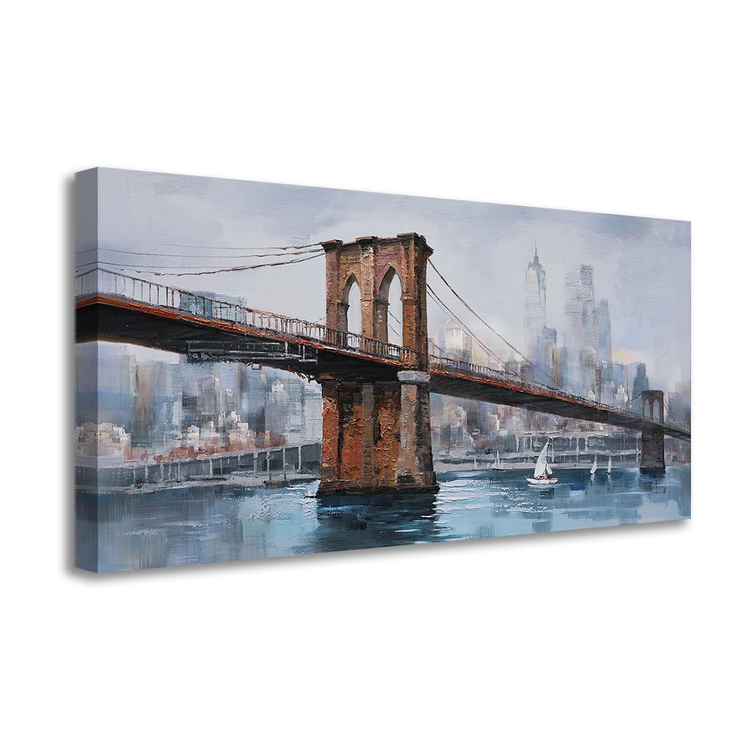 Latitude Run® Brooklyn Bridge Canvas Wall Art Abstract Skyline New York ...
