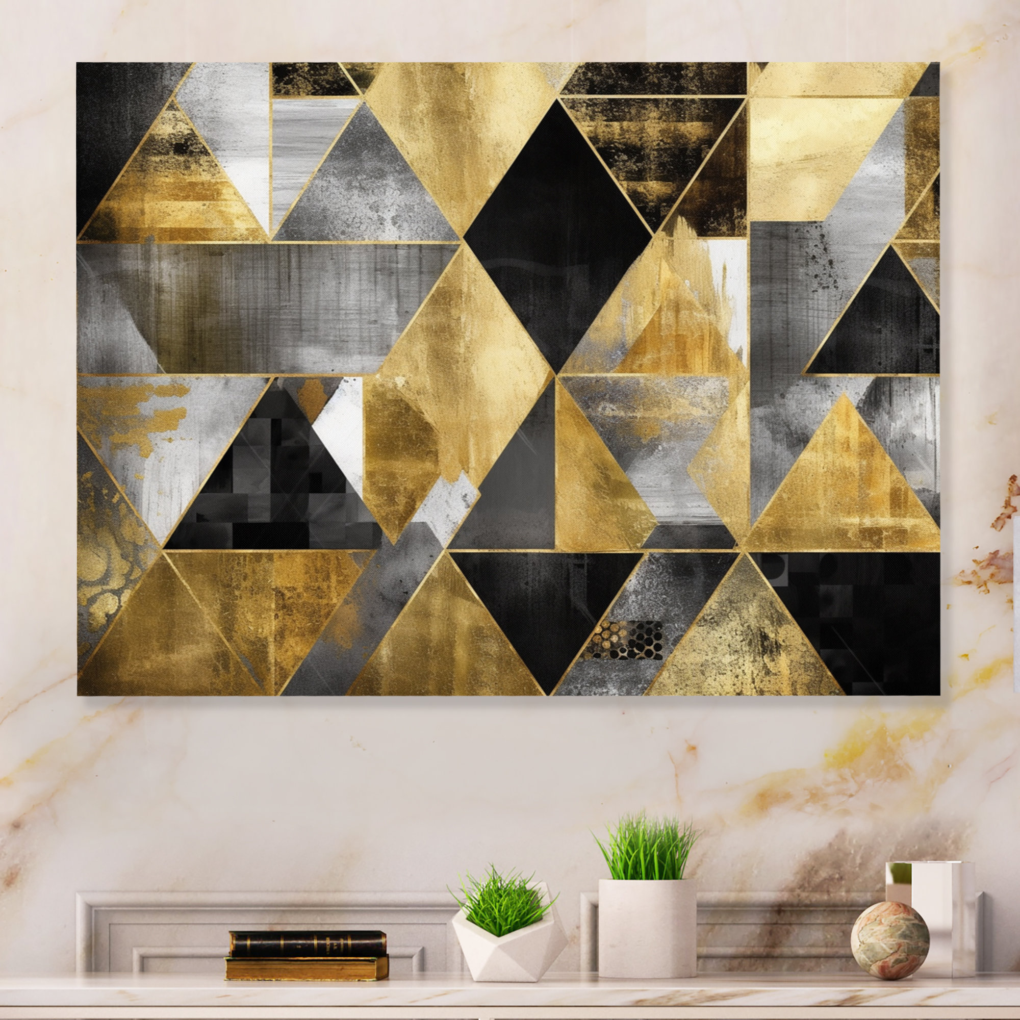Mercer41 Gold Geometric Order II - Modern Geometric Metal Wall Decor ...