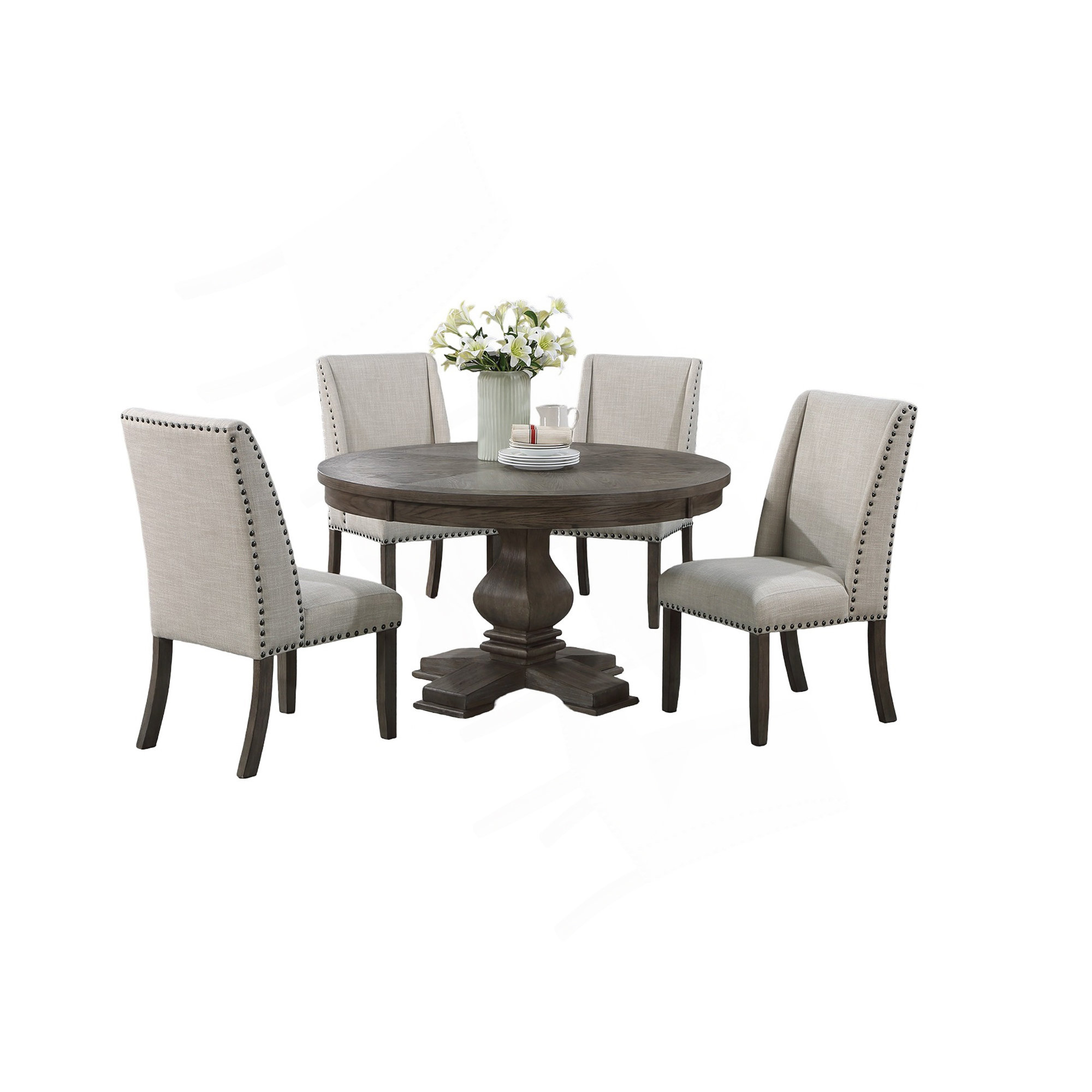 Wentygam Traditional Formal 54"DIA Round Dining Table Pedestal Base Oak ...