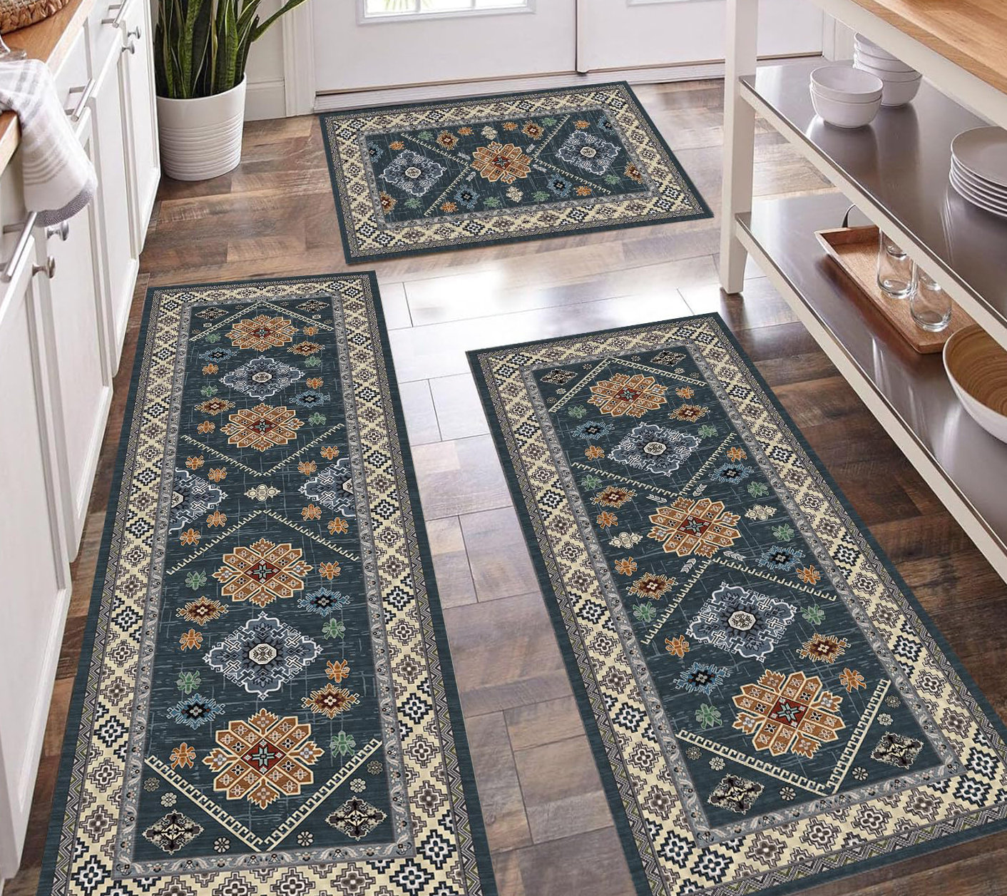 Prep & Savour Kitchen Rugs Sets of 3 Non Slip Washable Kitchen Mats for ...