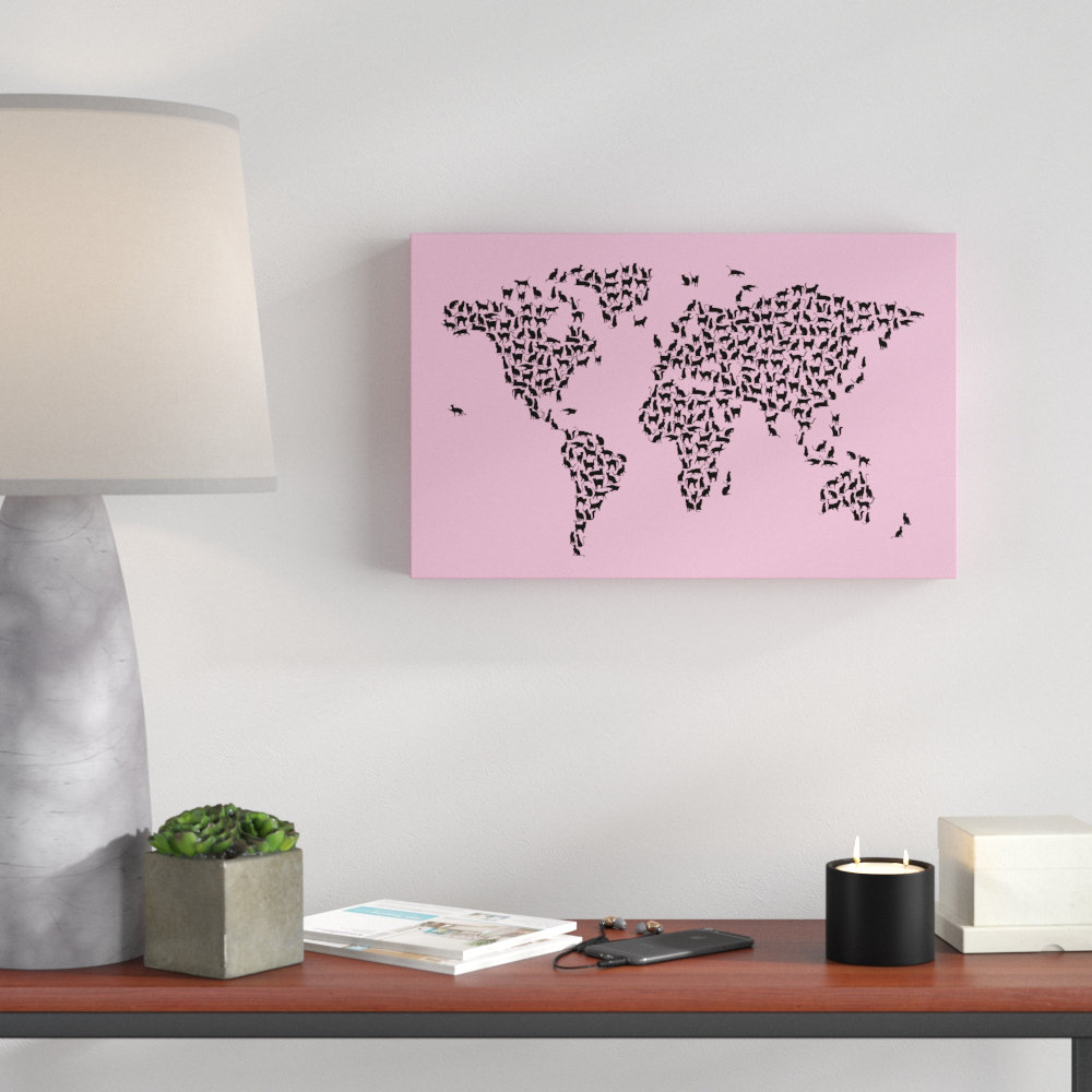 Wrought Studio™ 'Cats Map of the World Map' Graphic Art Print on Canvas ...