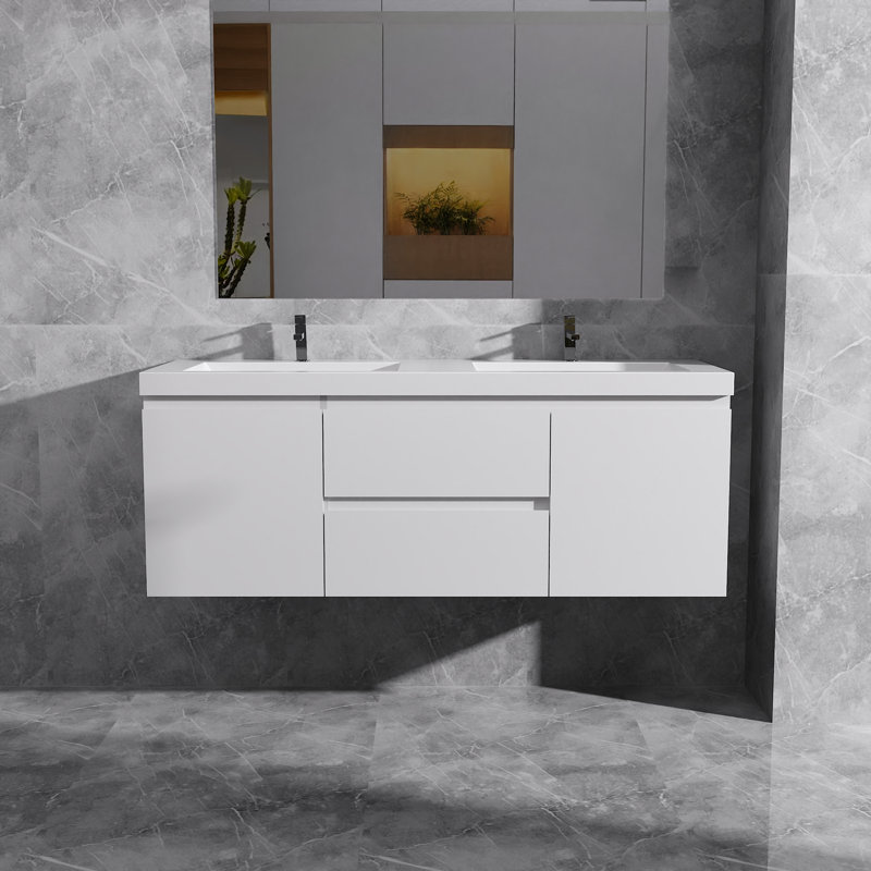 Ebern Designs Reada 60" Wide Wall-Mounted Bathroom Vanity Set with ...