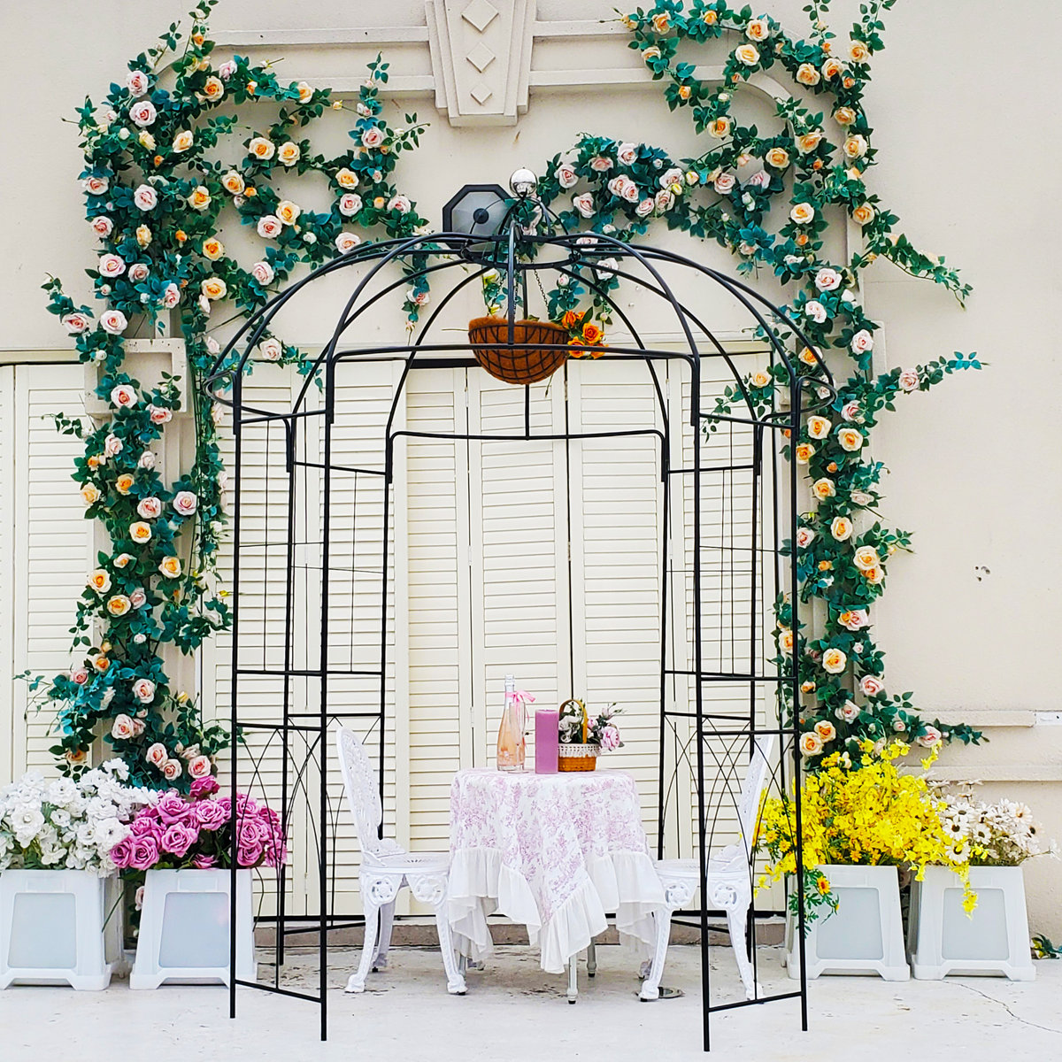 Scendor 9ft High X 6.8ft Wide Garden Arch Arbor French Style Birdcage ...