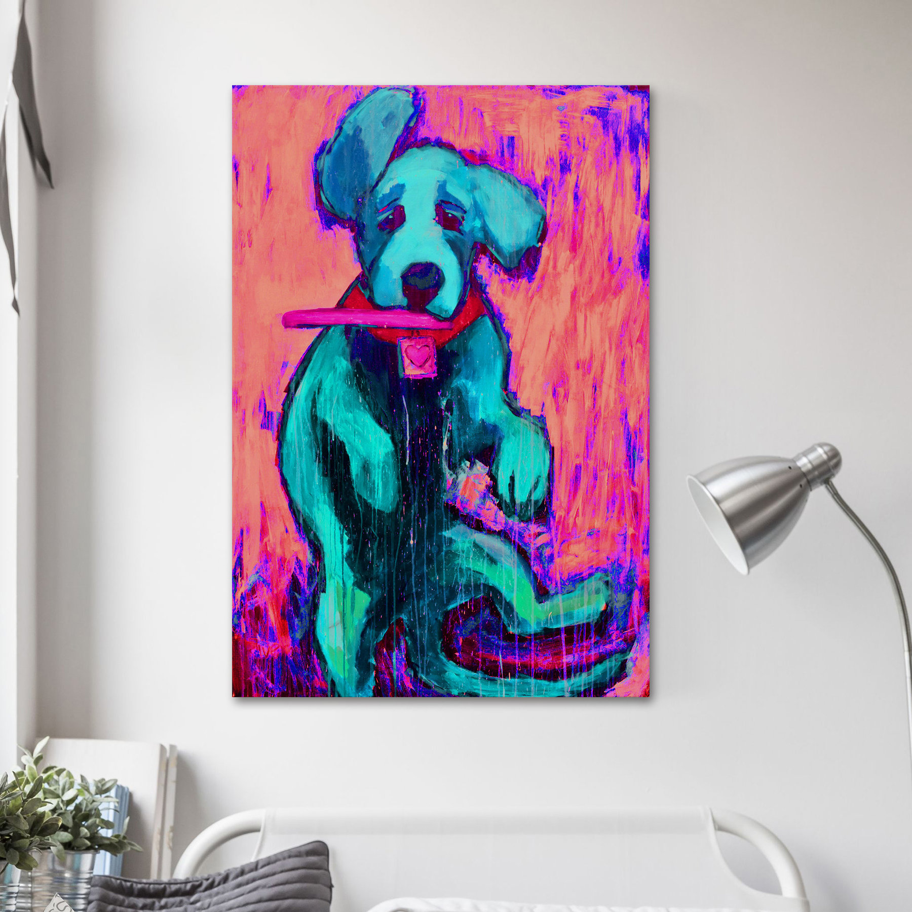 Latitude Run® "Pink Funky Frisbee Pup" Print on Wrapped Canvas | Wayfair