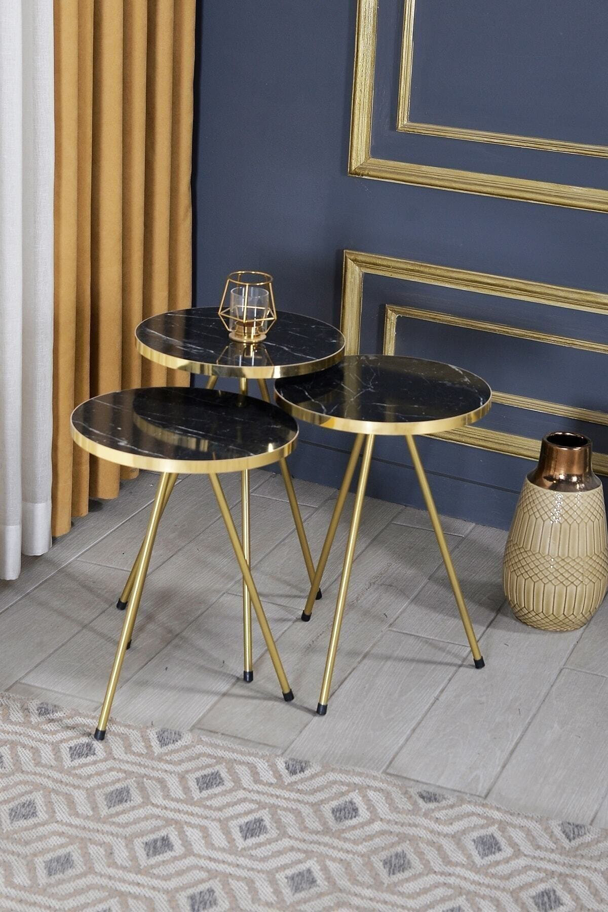 Mercer41 White Marble Nesting Coffee Tables 3 PCS,Round Side Table With ...