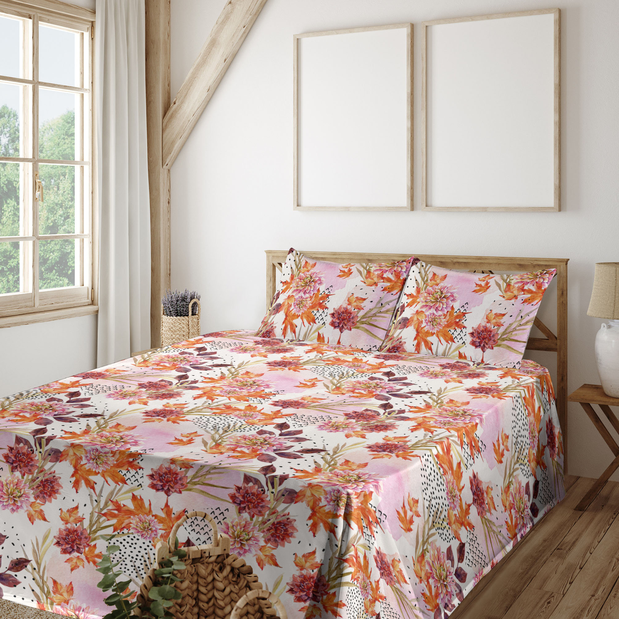 Ambesonne Floral Design Sheet Set Autumn Dahlia Flowers Vermilion Soft ...