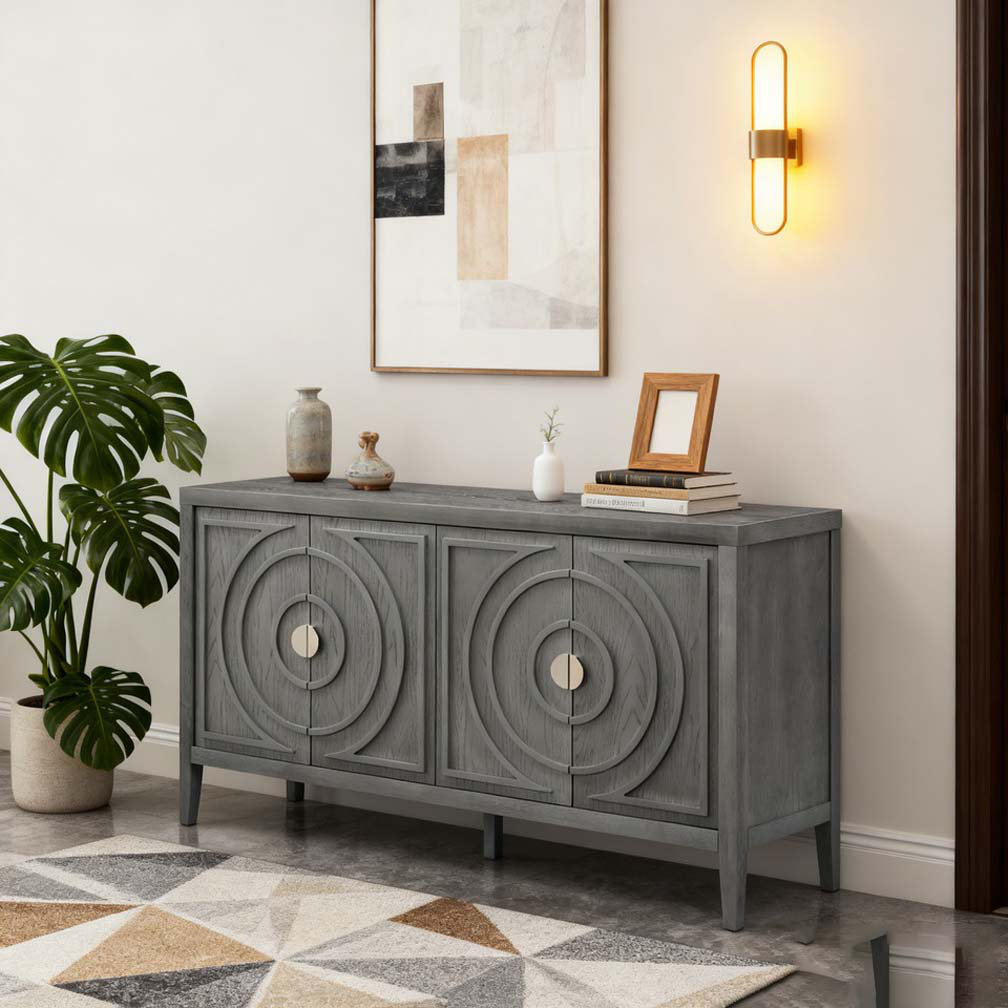 Latitude Run® Sideboard door with Circular Groove Design Round Metal ...