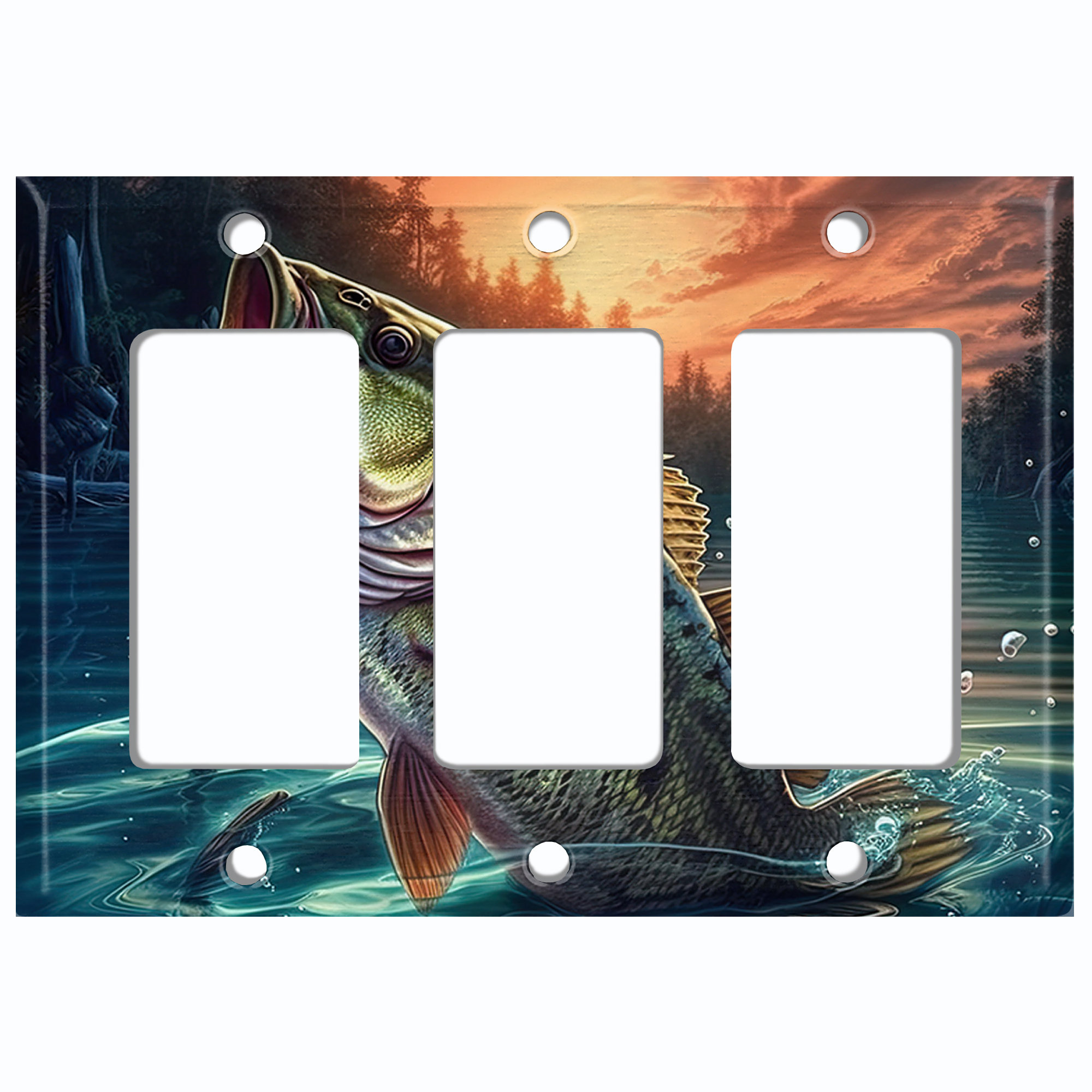 WorldAcc Metal Light Switch Plate Outlet Cover (Fishing Sea Bass River ...