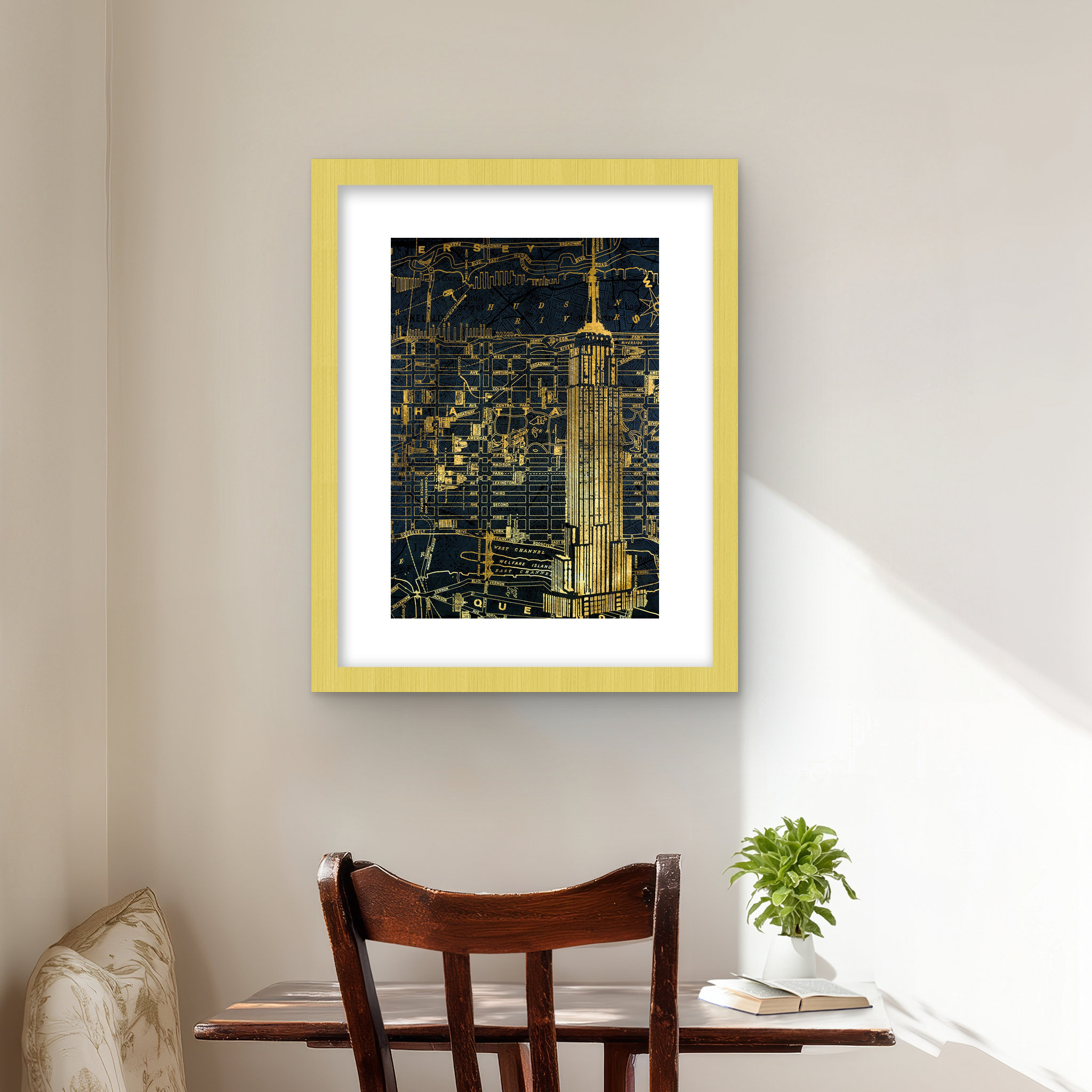 Lark Manor™ Gold City Blue Print - Framed Matted Architecture Decor ...
