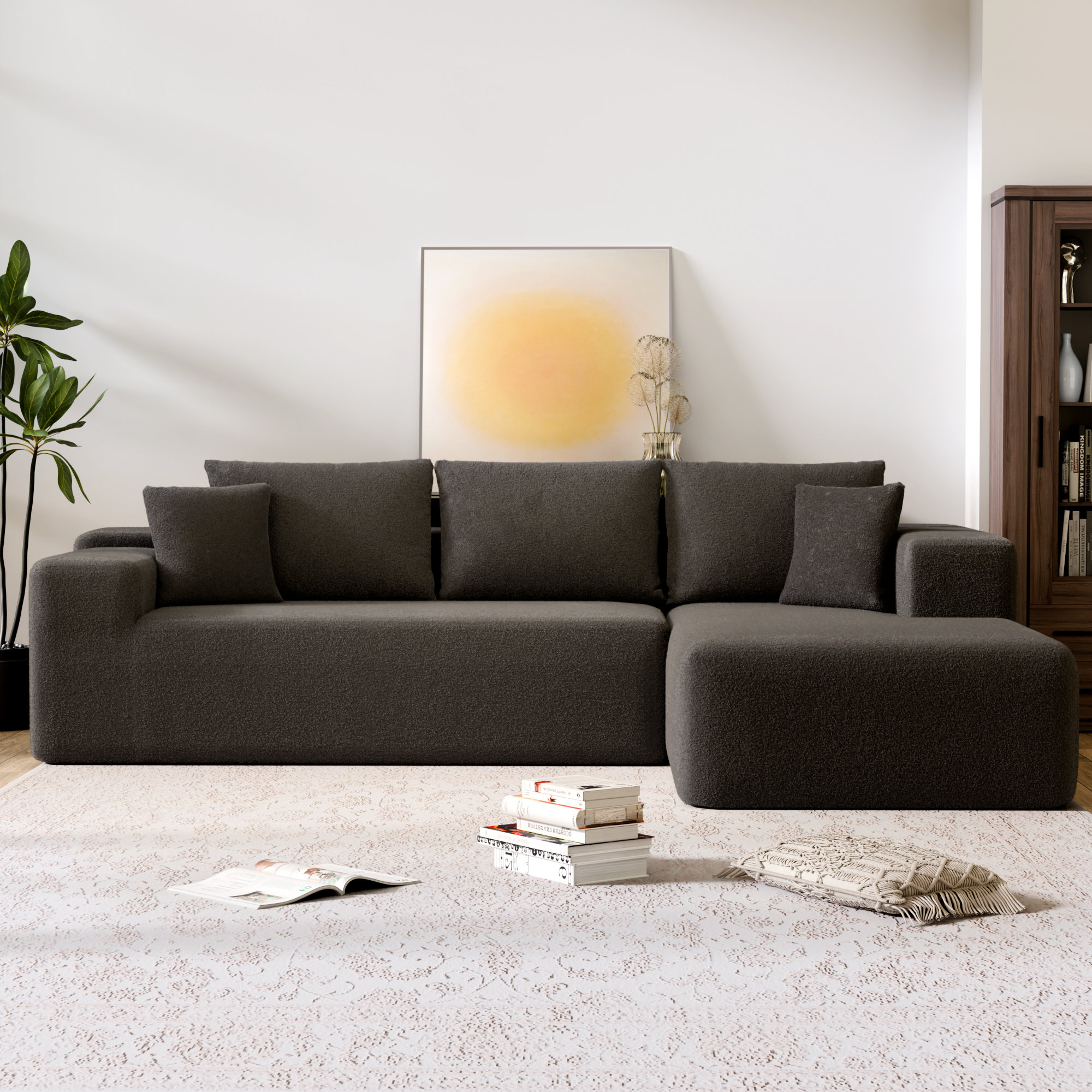 ChicFurnit Compressed Chenille Chaise Skeletonless Sofa - No Assembly ...