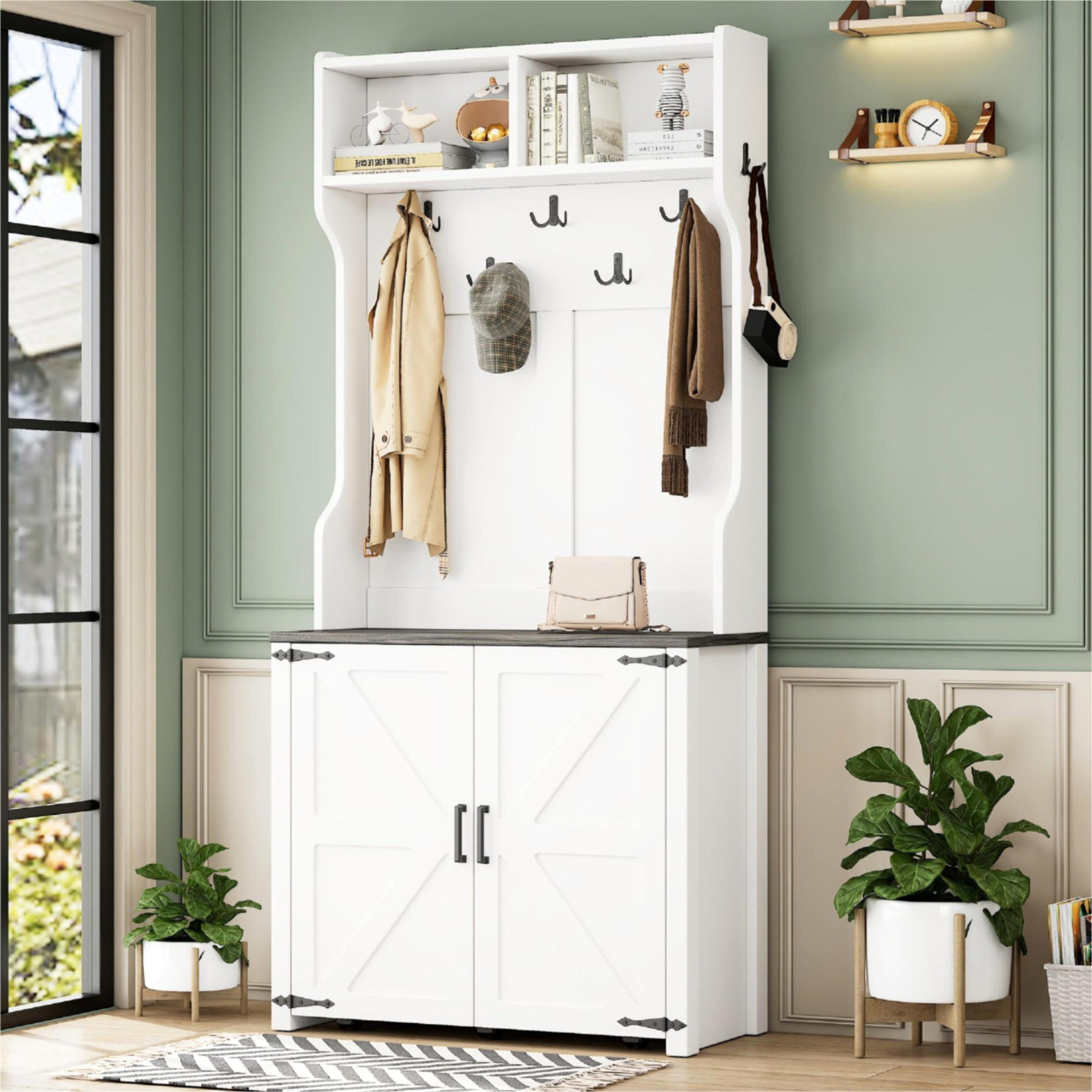One Allium Way® ON-TREND Farmhouse 4-in-1 Hall Tree with Barn Doors ...