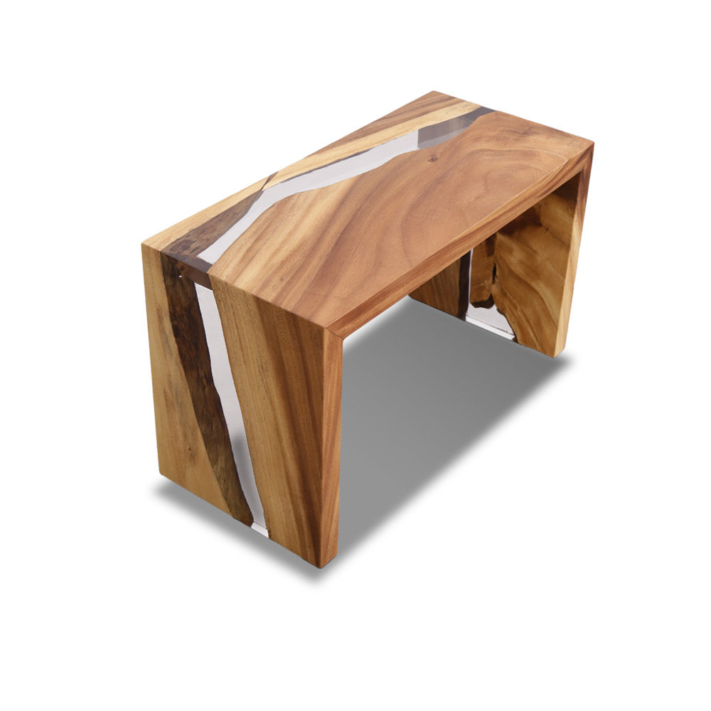 Foundry Select Saman Solid Wood Bench with Transparent Epoxy Waterfall ...