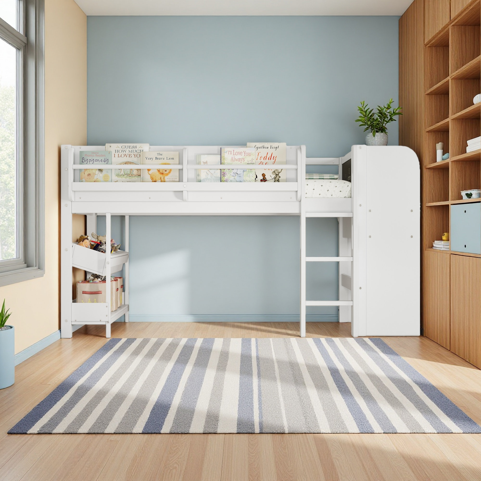 Harriet Bee Loft Bed With Multi-Storage Bookcases, Boxes And Drawers ...