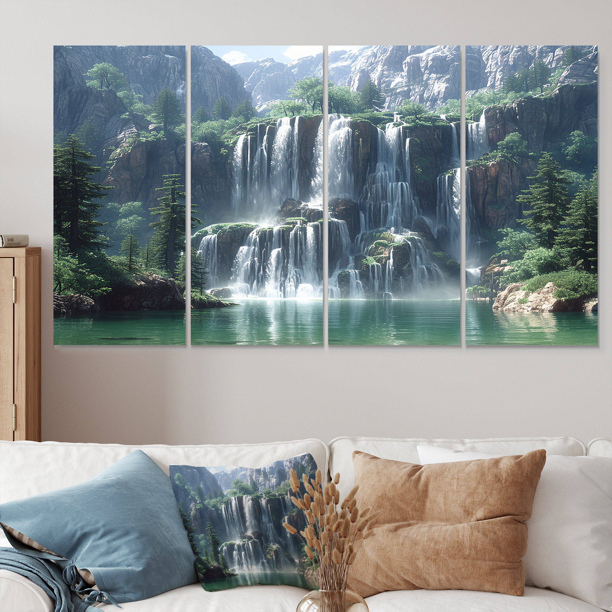 Design Art Majestic Waterfall Blue Lagoon Paradise - Waterfall Wall Art ...