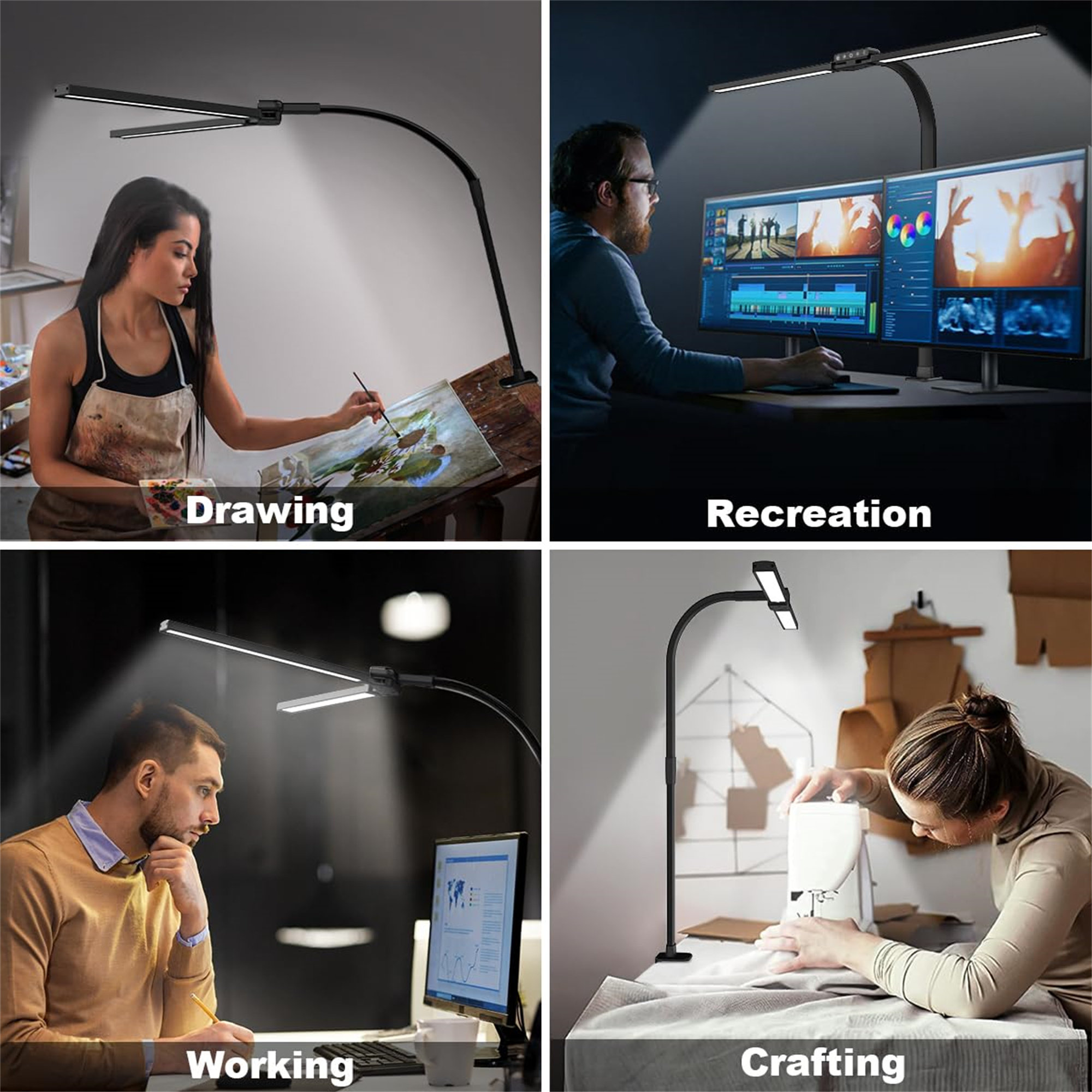 Metro Lane LED Clip-On Desk Lamp For Office, 24W Dual-Head Monitor ...