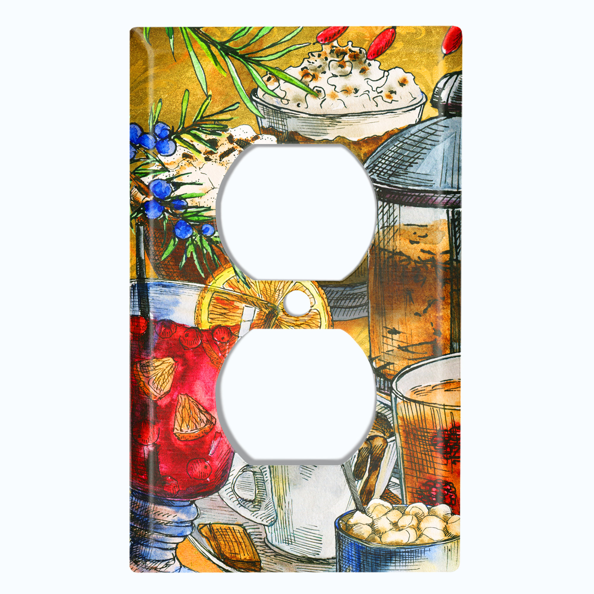 WorldAcc Coffee Mocha Tea Dessert Drink Damask 1-Gang Duplex Outlet ...