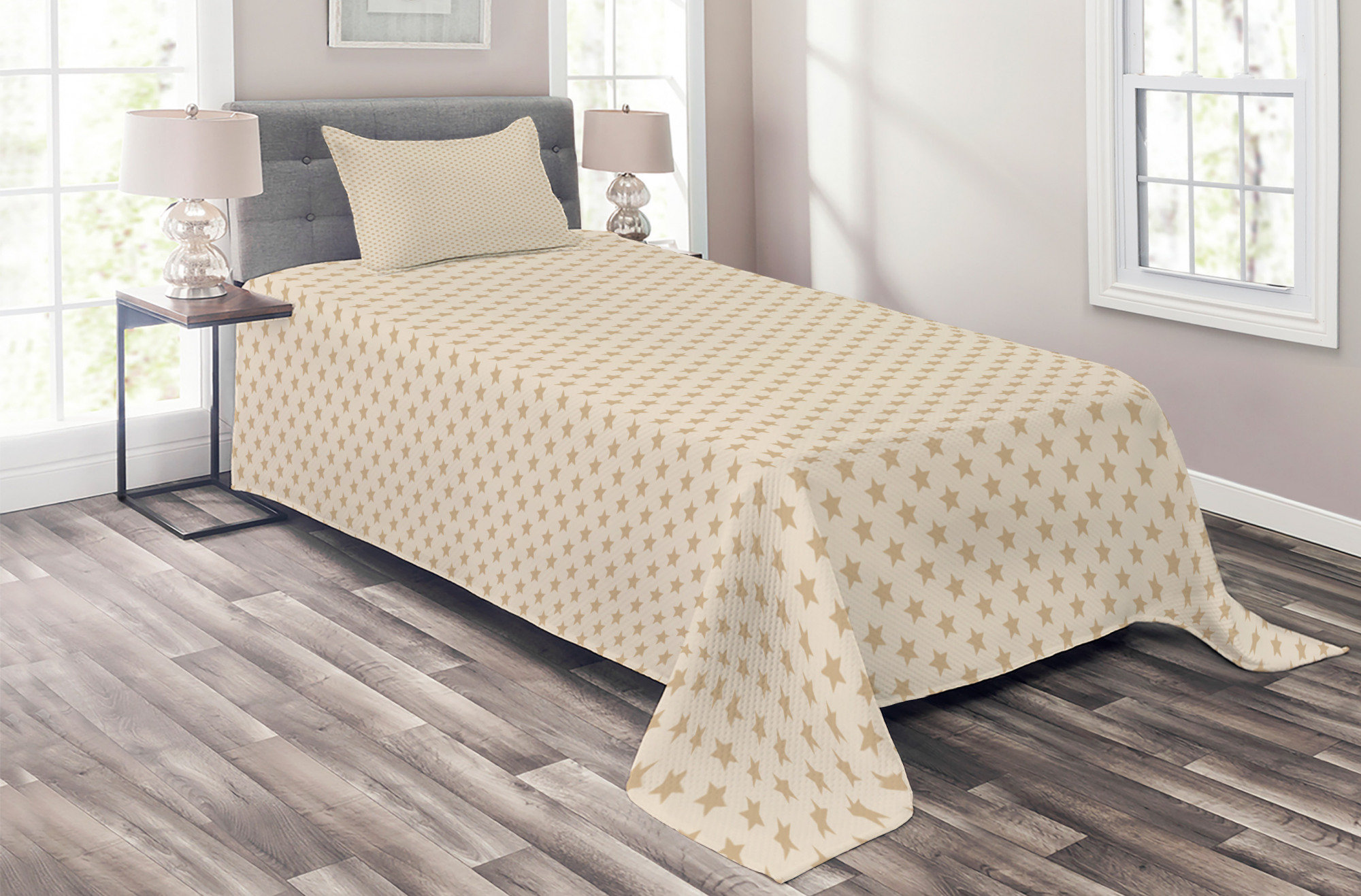 Ambesonne Ecru Beige Microfiber Modern & Contemporary Coverlet Set ...