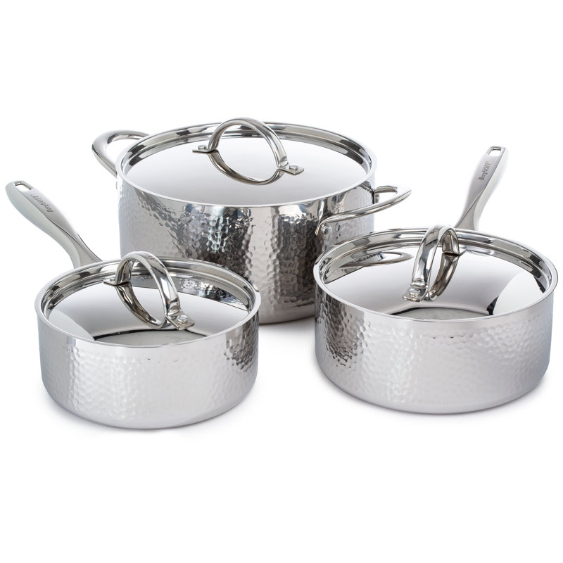 BergHOFF Vintage Tri-Ply Hammered Stainless Steel 6Pc Starter Cookware ...