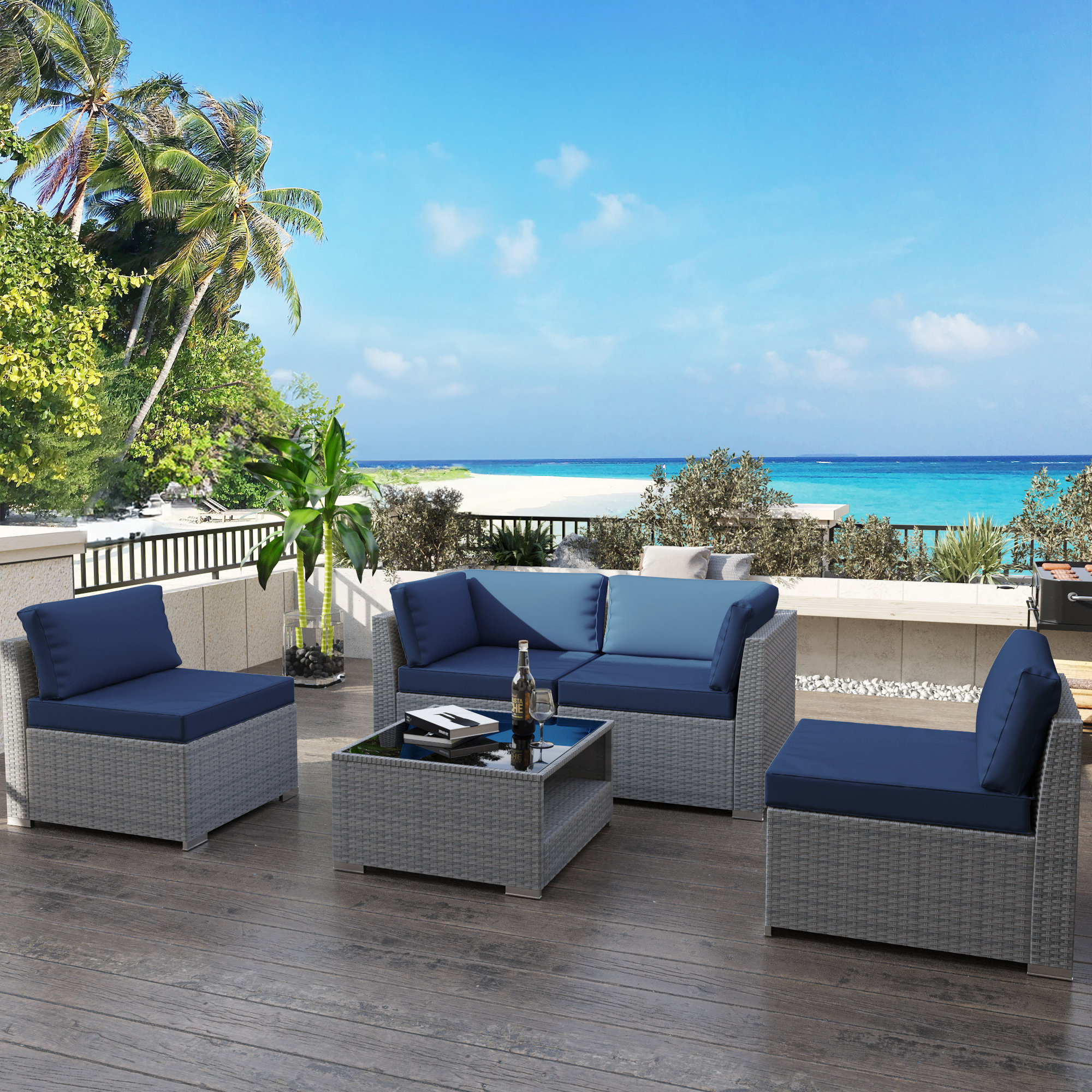 Highland Dunes Amarelys 4 - Person Outdoor Seating Group with Cushions ...