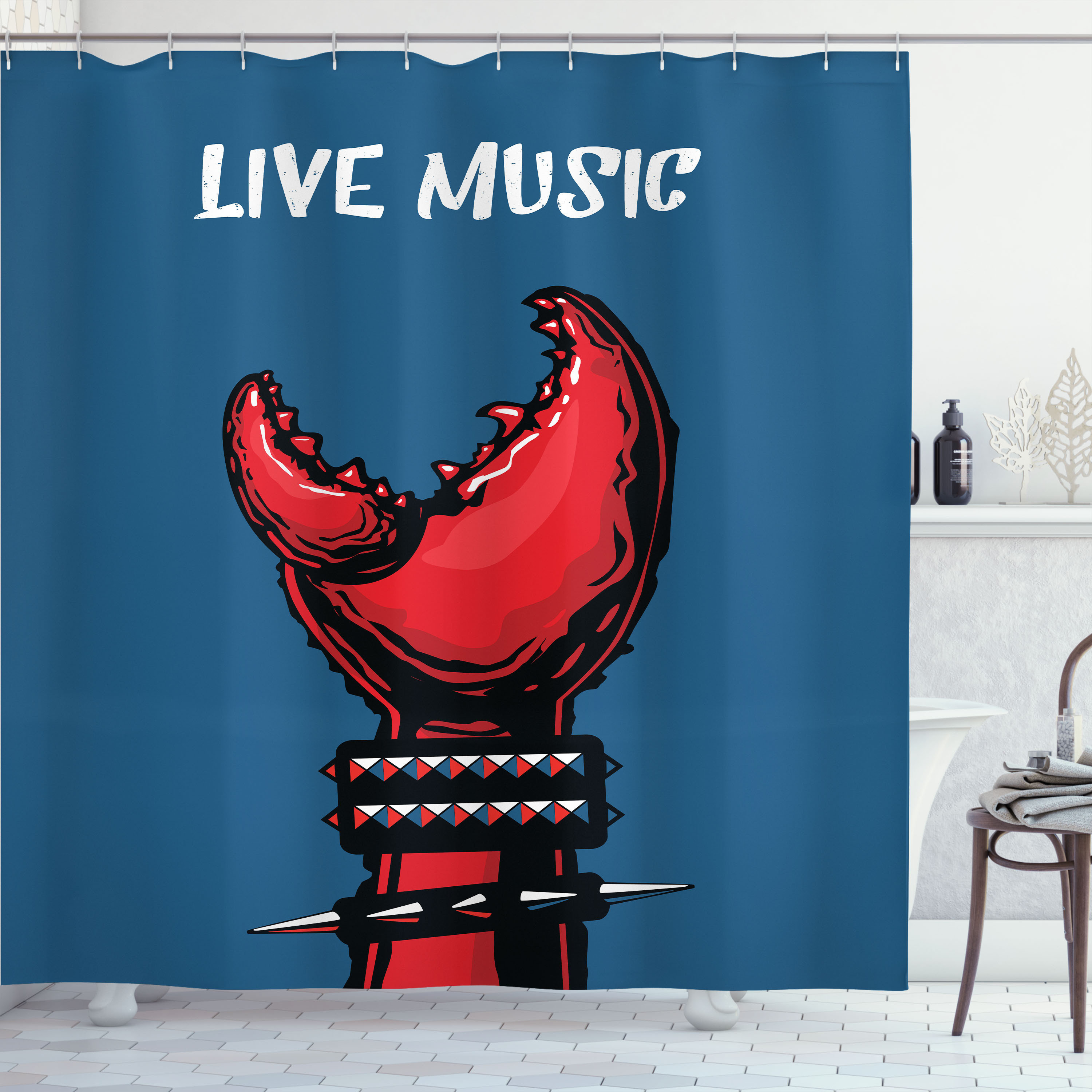 East Urban Home Indie Shower Curtain Crab Claw Spiky Wristlets Blue Red ...