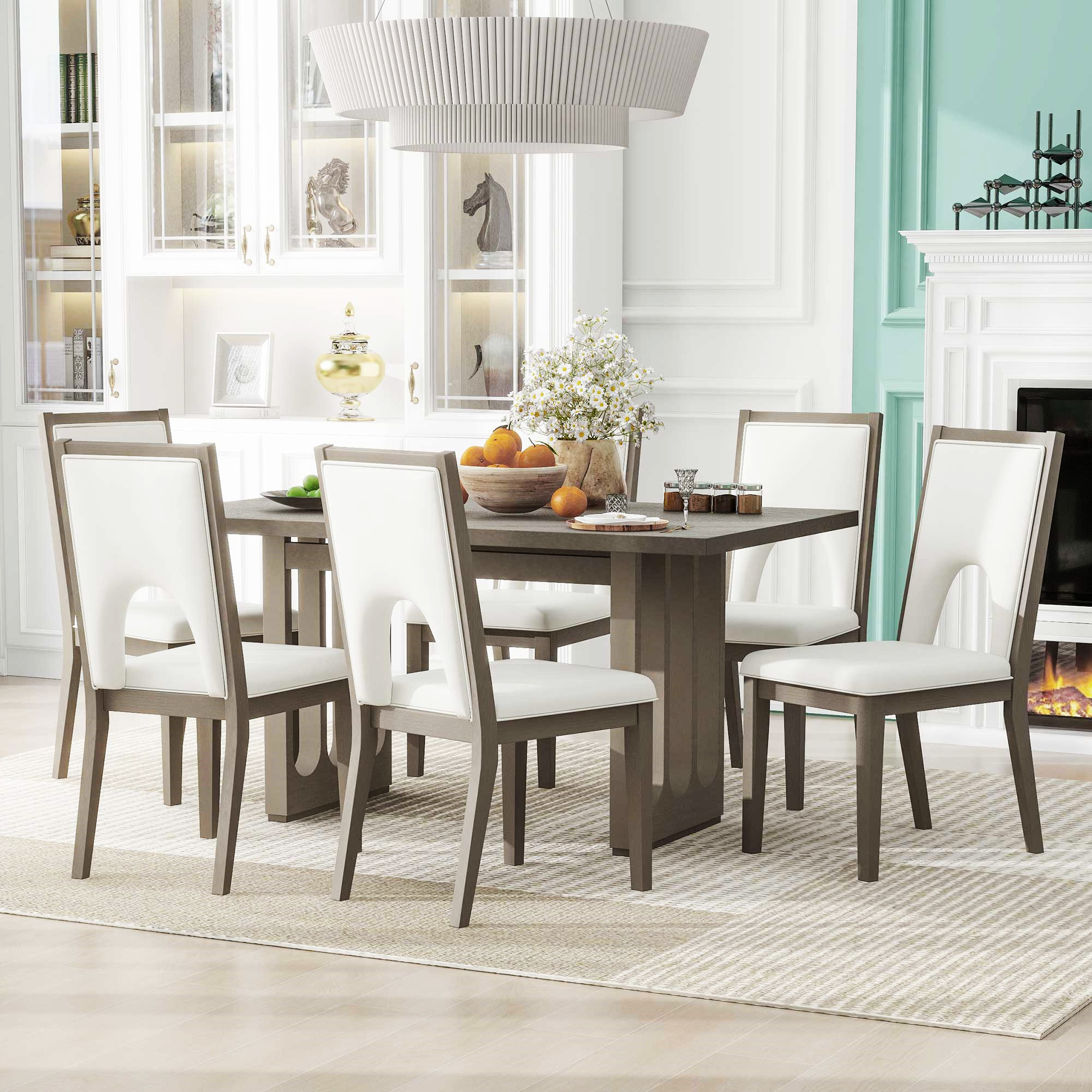 Ophelia & Co. Wood Dining Table Set For 6, Farmhouse Rectangular Dining ...